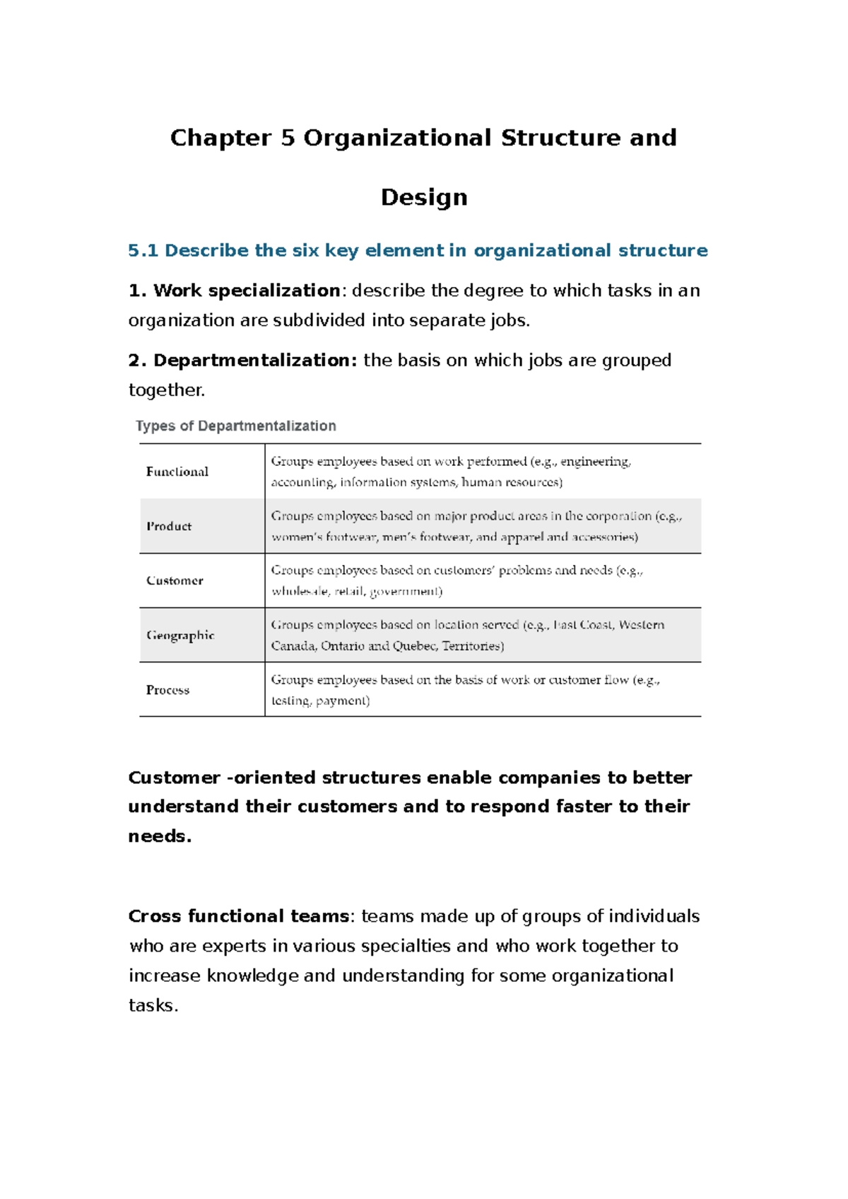 TRU MNGT1211 Note Chapter 5 Organizational Structure and Design ...