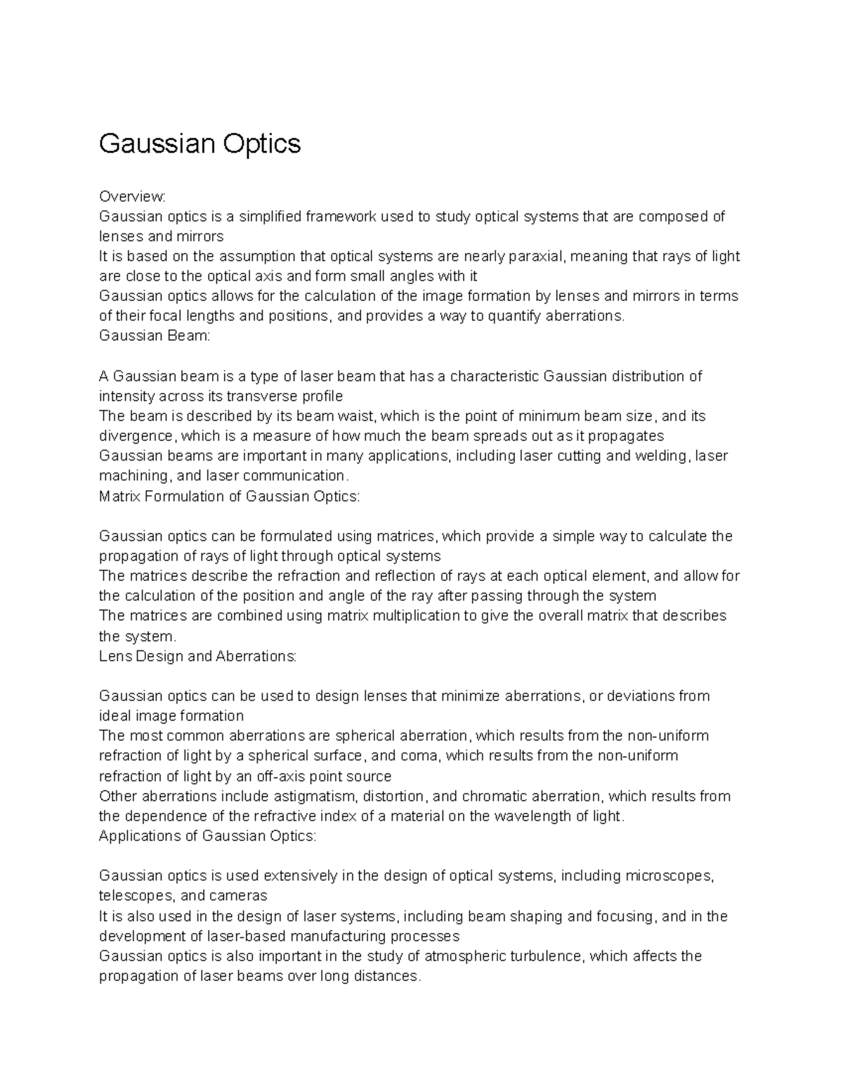 General Physics III (PHY-2040) Lecture 43 - Gaussian Optics - Gaussian ...