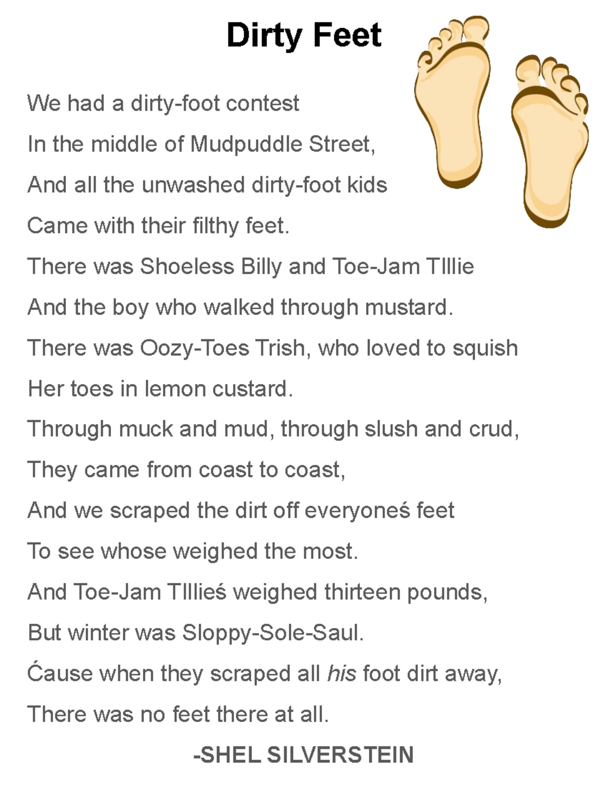 Dirty+Feet-Student+copy - Dirty Feet We had a dirty-foot contest In the ...