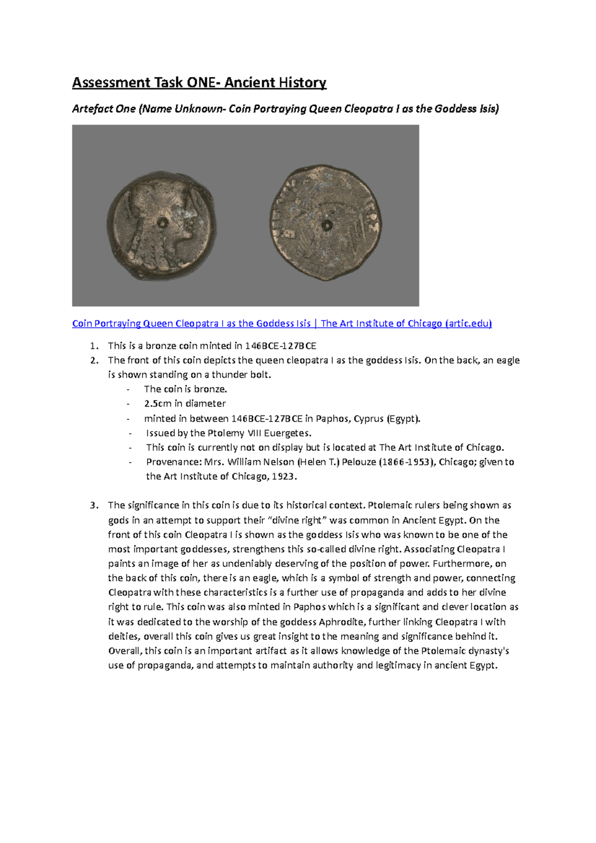 Ancient History Task 1- source analysis Bella kington - Assessment Task ...