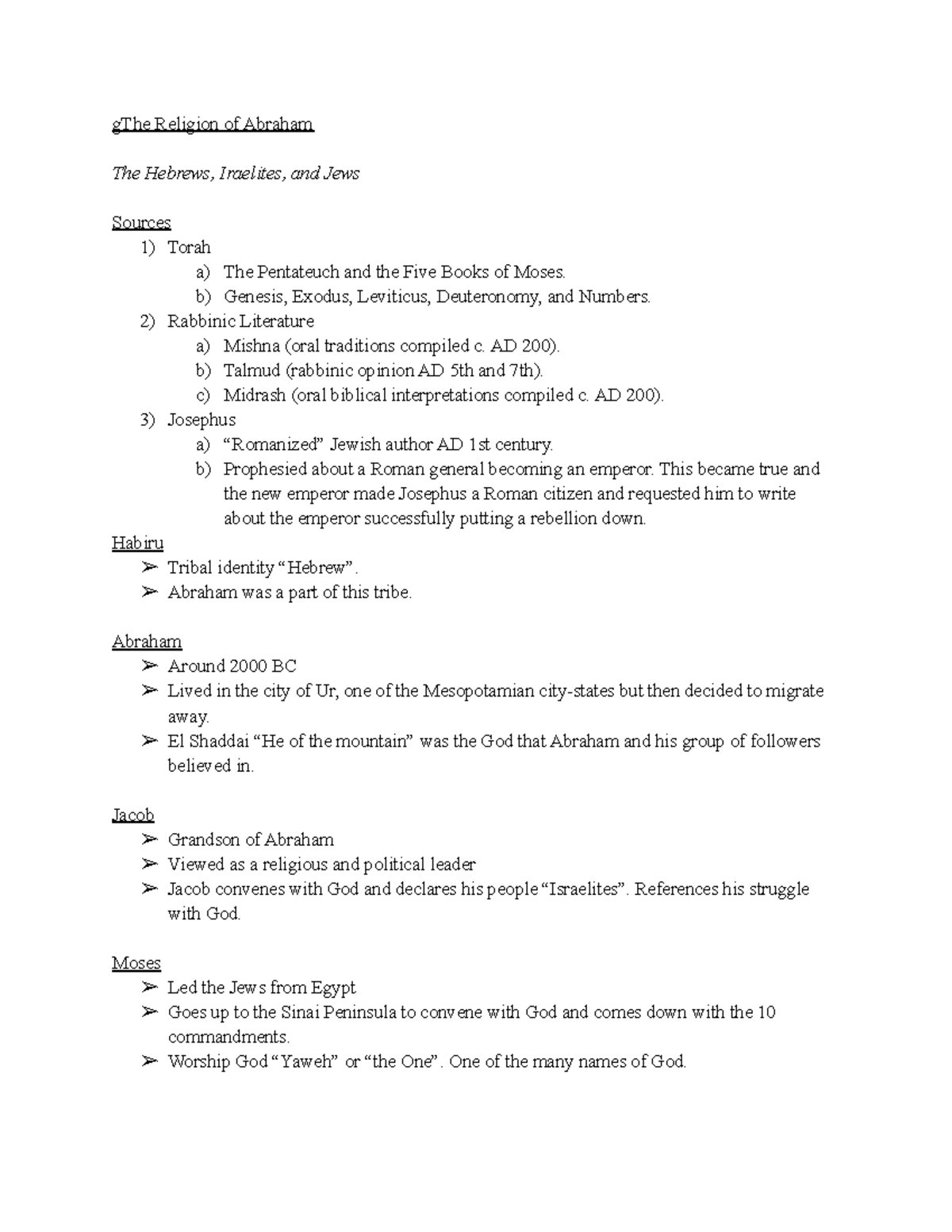 Final Notes (World Civ 1) - gThe Religion of Abraham The Hebrews ...
