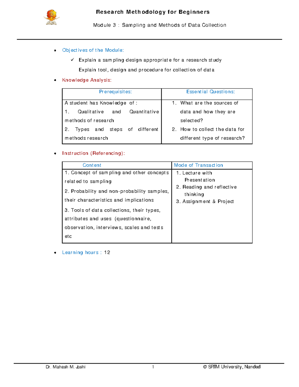 4Module 3Samplingand Methodsof Data Collection - Module 3 : Sampling ...