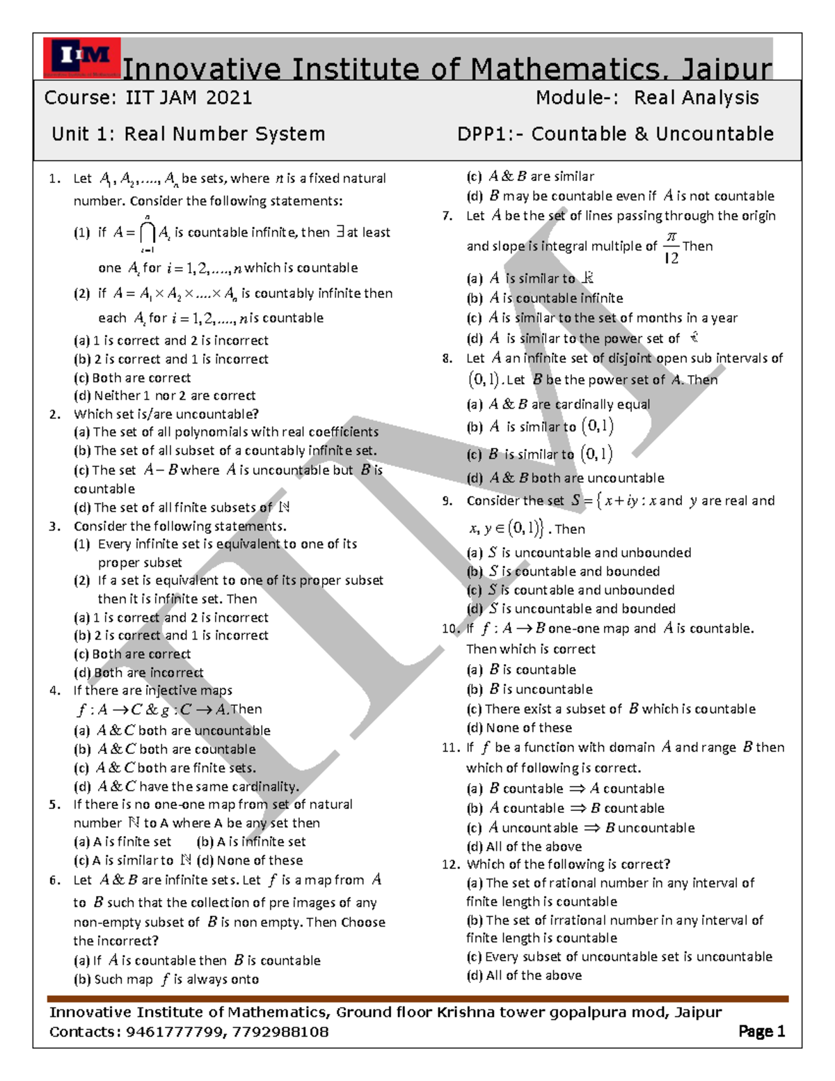 Countability iim - selected questions on Countability - Innovative ...
