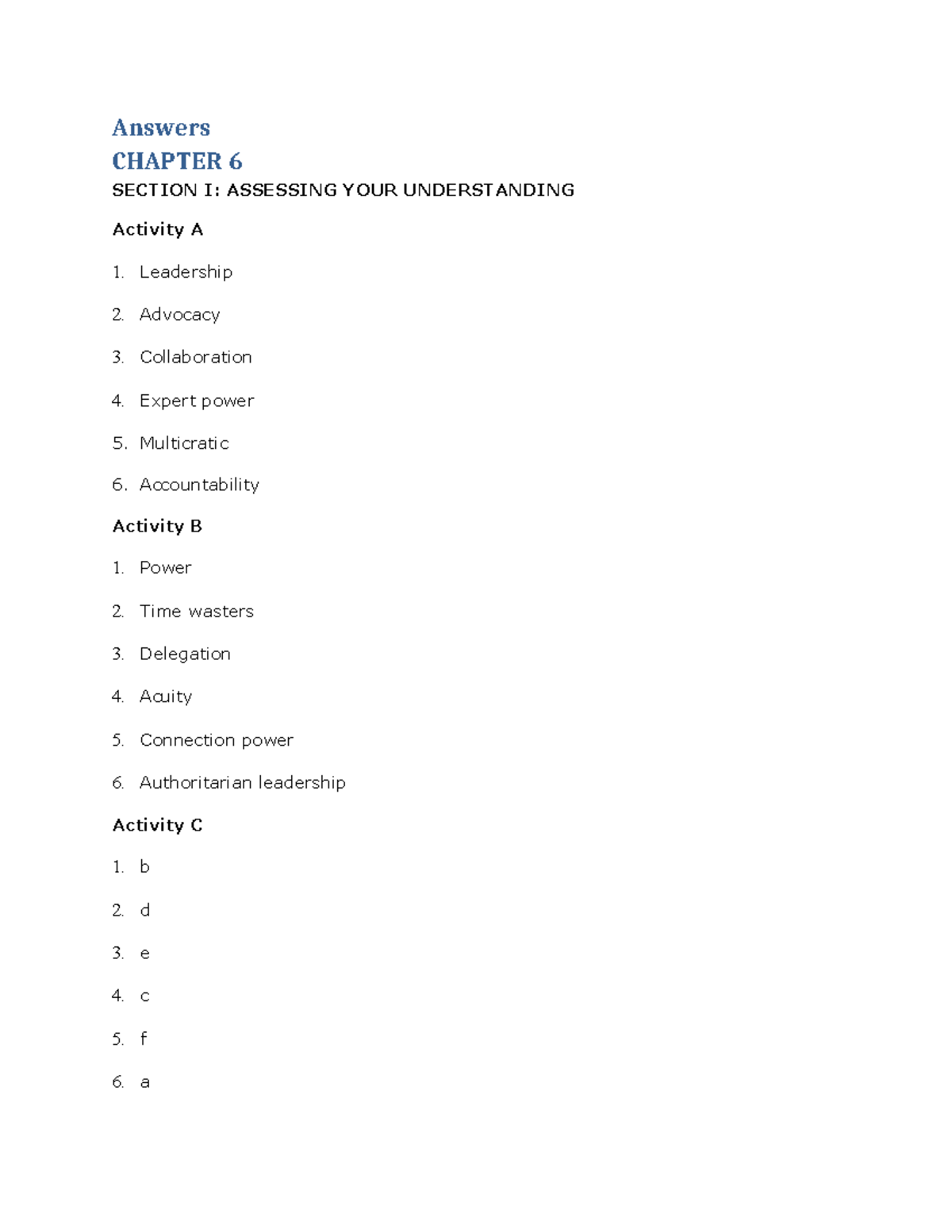 AWQ Chapter 06 - Med Surg Practice - Answers CHAPTER 6 SECTION I ...