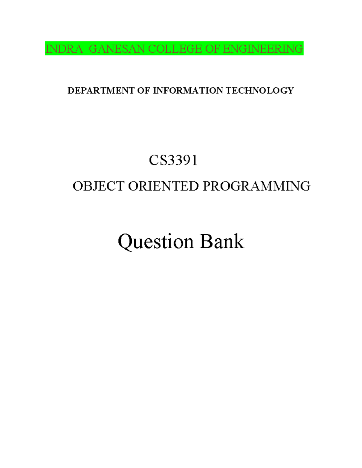 CS3391- Object- Oriented- Programming (1) question bank - INDRA GANESAN ... CS3391- Object- Oriented- Programming (1) question bank - INDRA GANESAN ...