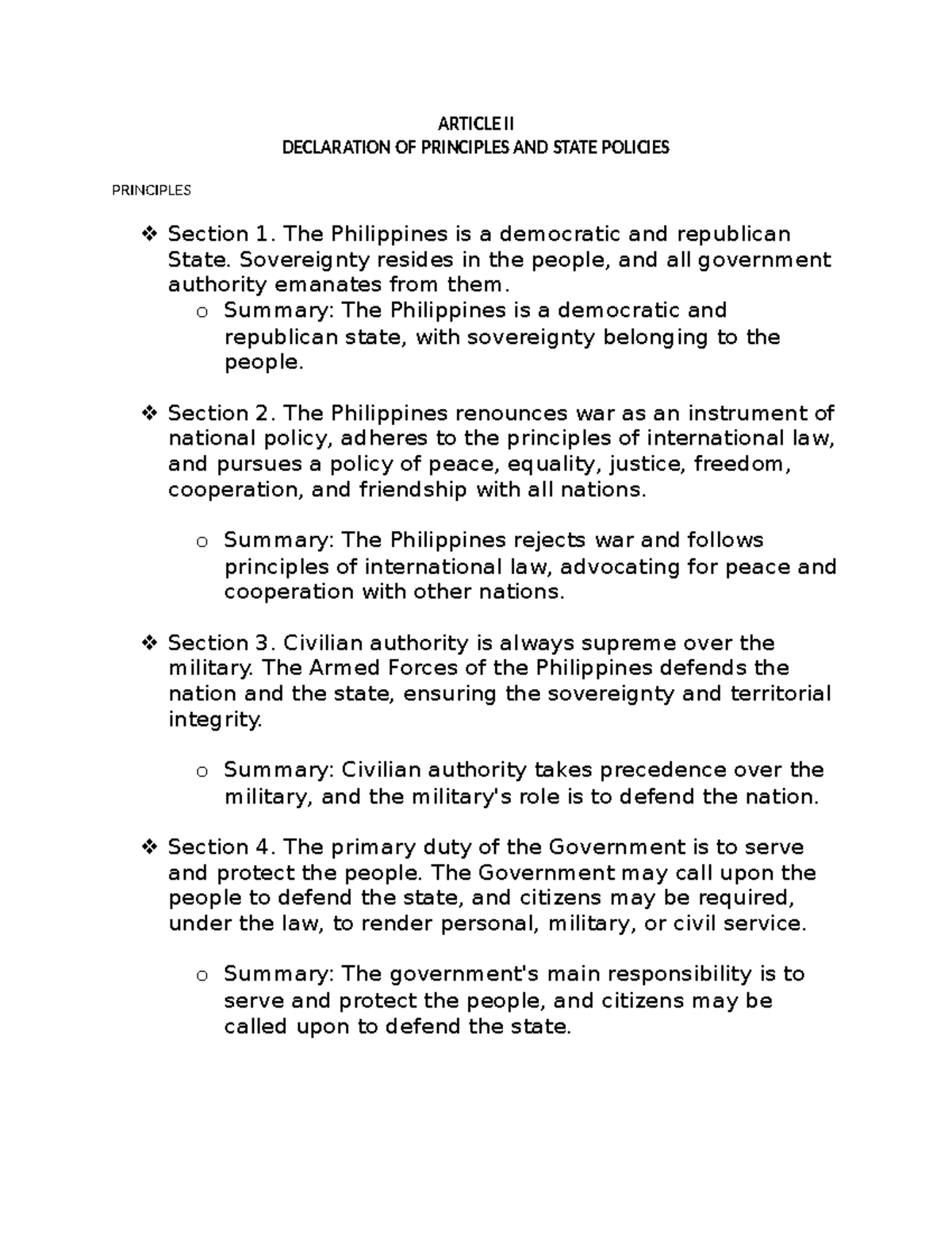 Article II Declaration OF Principles AND State Policies - ARTICLE II ...