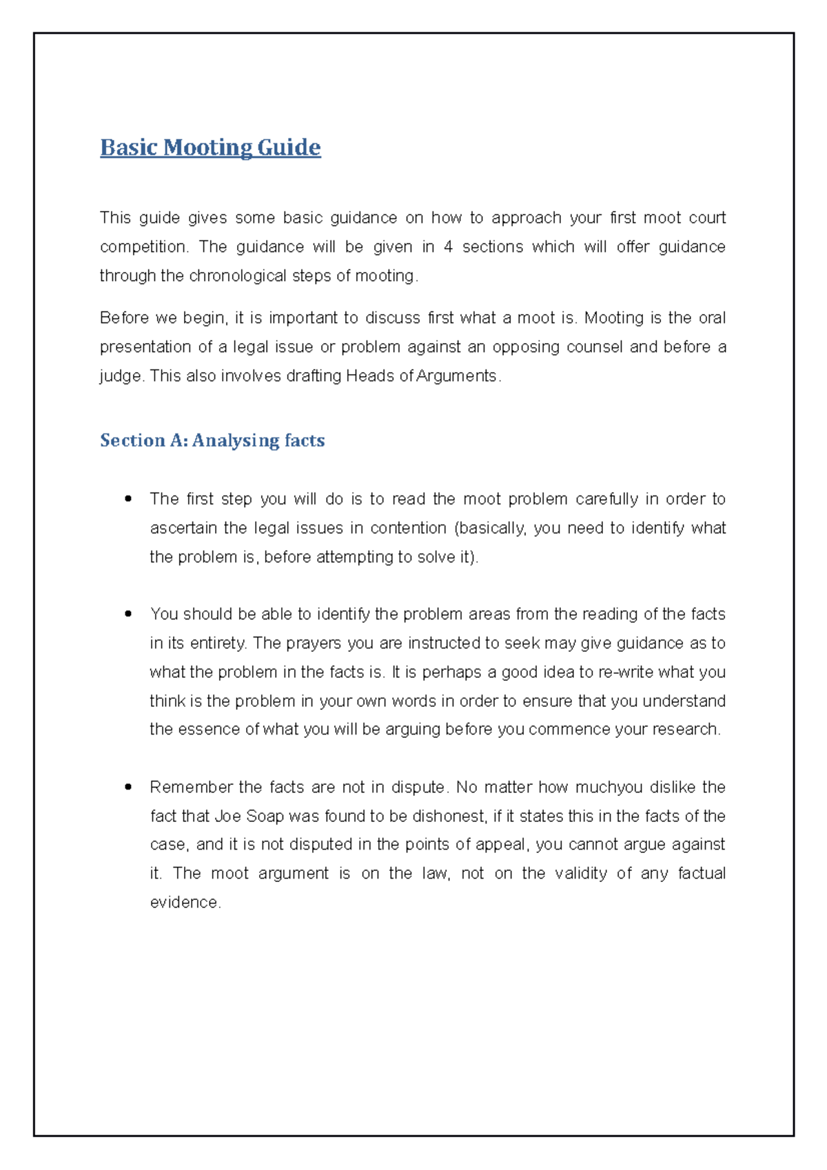 Basic Mooting Guide - Basic Mooting Guide This guide gives some basic ...