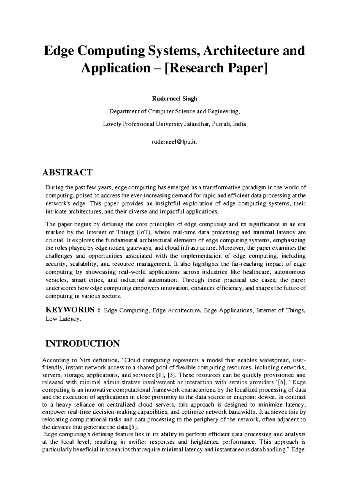 Research paper c - Edge Computing Systems, Architecture and Application ...