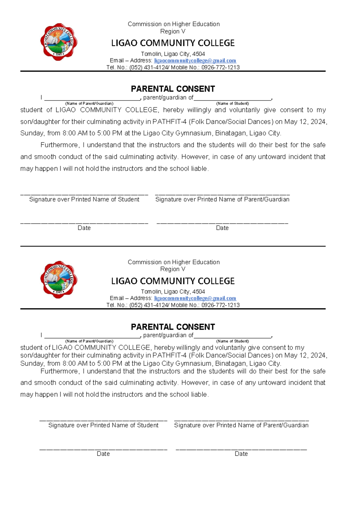 Parental- Consent - hello - Commission on Higher Education Region V ...
