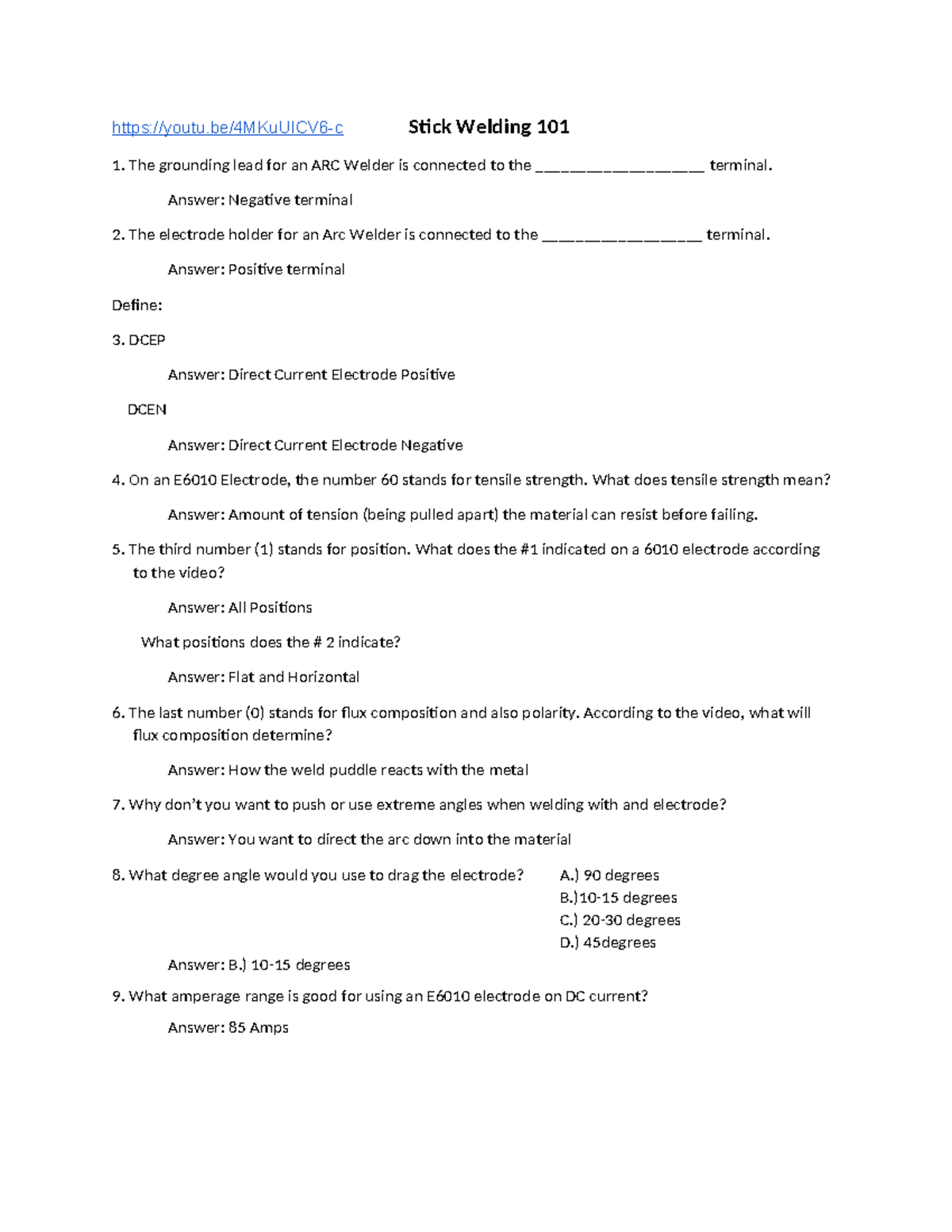 Welding 101 Worksheet - asdasd - youtu/4MKuUICV6-c Stick Welding 101 ...