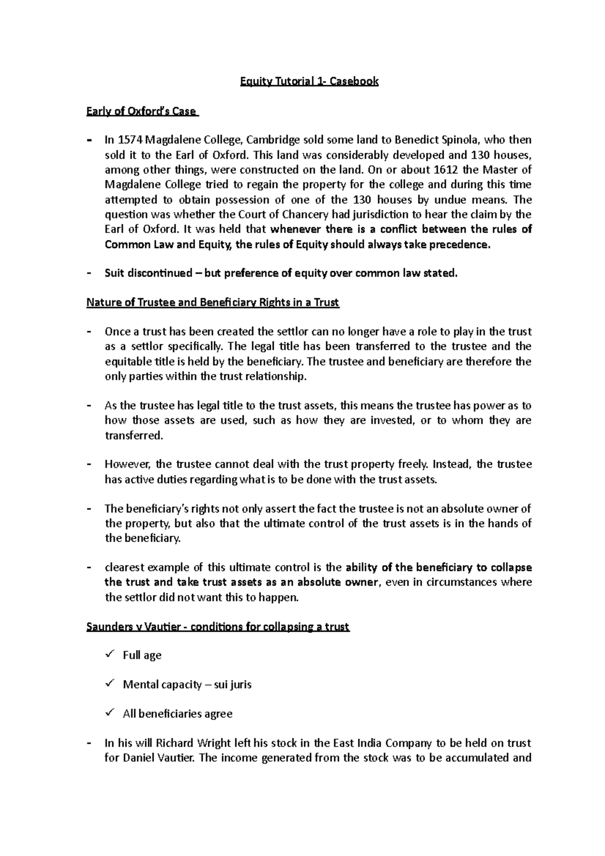 Equity Tutorial 1 casebook - Equity Tutorial 1- Casebook Early of ...