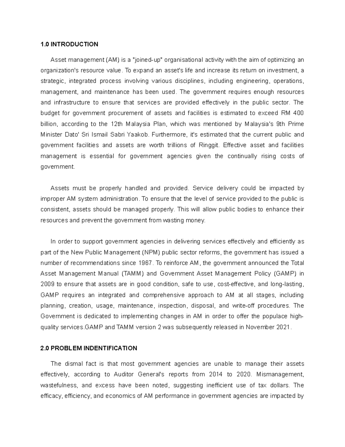 TASK 2 Government Assets Management - 1 INTRODUCTION Asset management ...