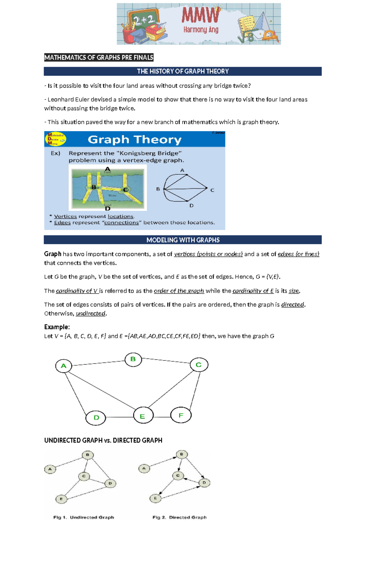 MMW - ppoooooooooooooooooo - MATHEMATICS OF GRAPHS PRE FINALS THE HISTORY OF GRAPH THEORY Is it ...