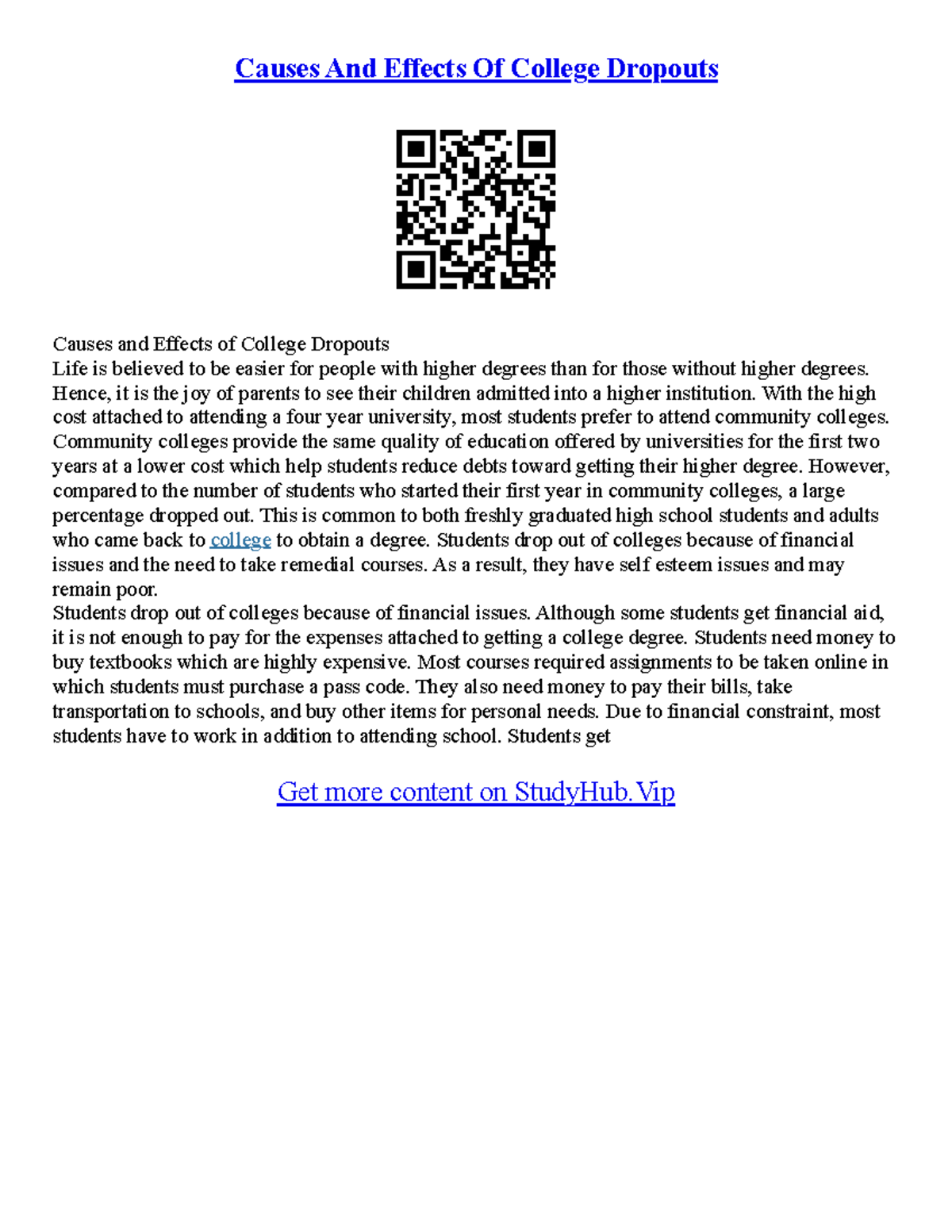 Cause And Effect College Essay - Causes And Effects Of College Dropouts ...