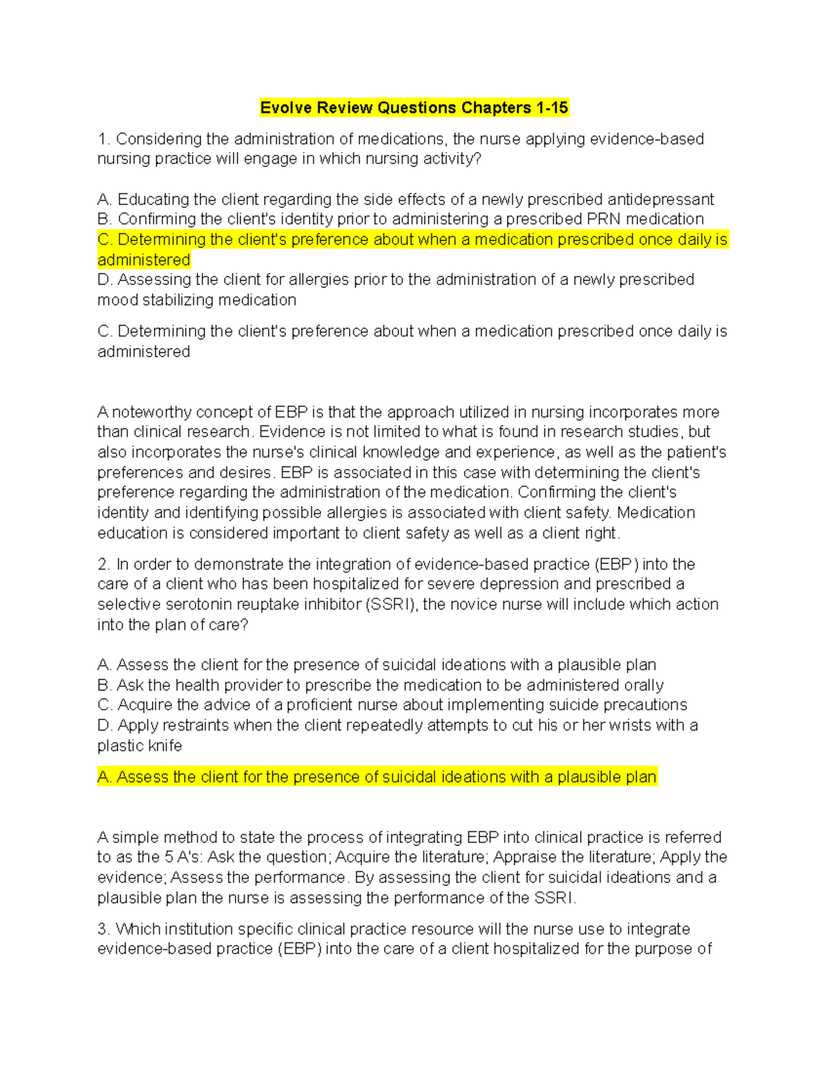 Evolve Review Questions Chapters 1-15 - Evolve Review Questions ...