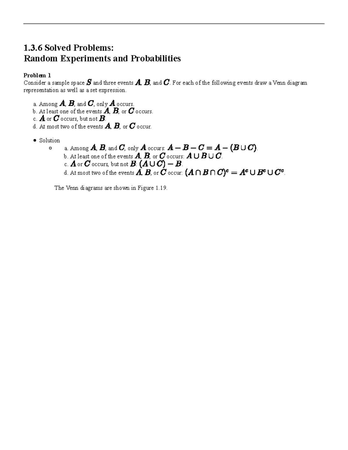 Solved Problems Random Experiments - 1.3 Solved Problems: Random Experiments and Probabilities ...