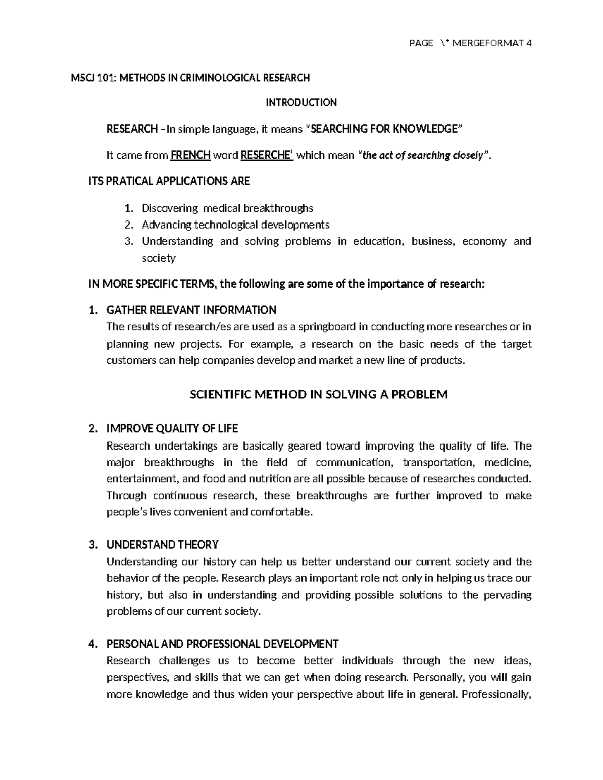 Criminological Research - MSCJ 101: METHODS IN CRIMINOLOGICAL RESEARCH ...