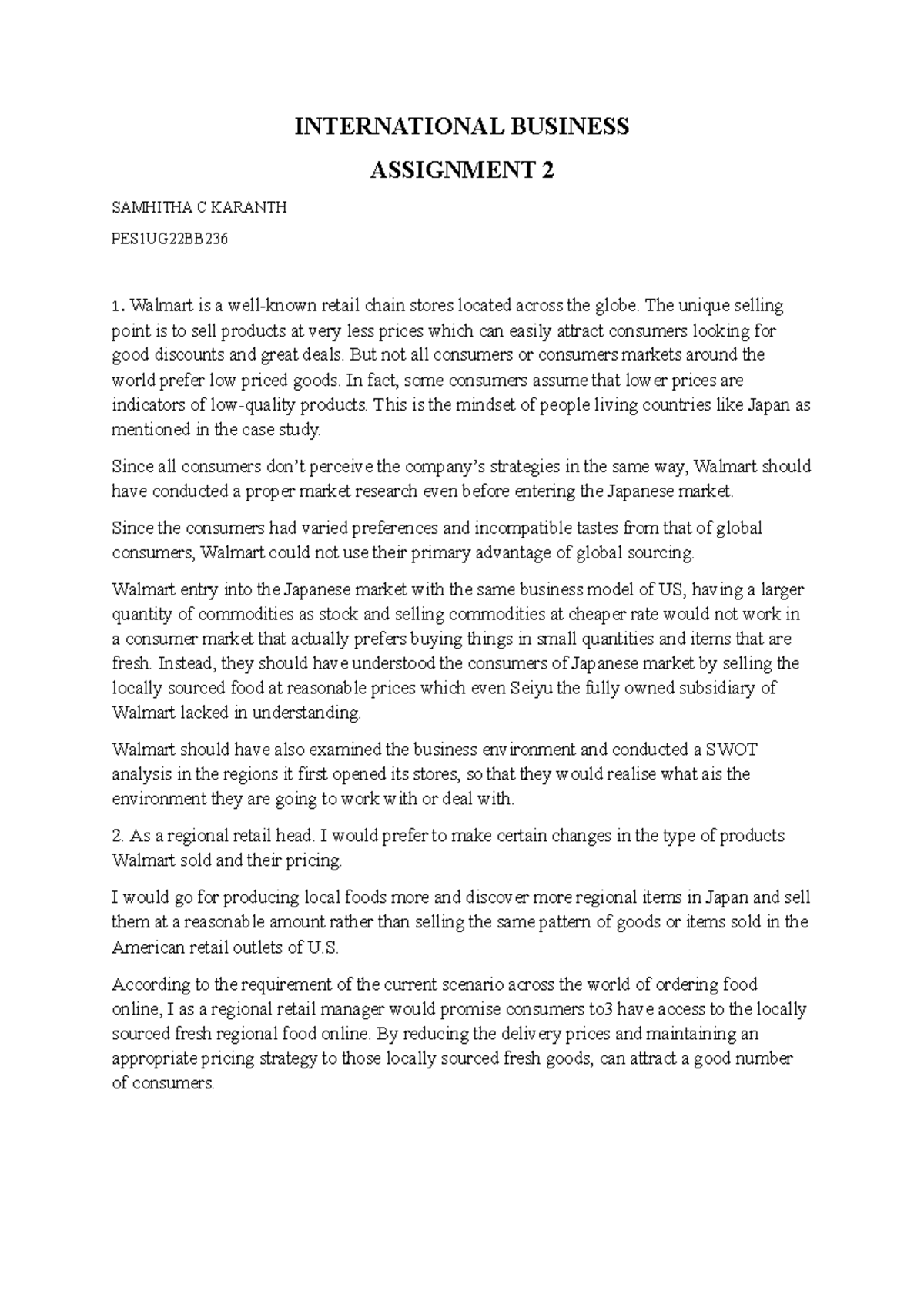 IB Assignment 2 - INTERNATIONAL BUSINESS ASSIGNMENT 2 SAMHITHA C ...