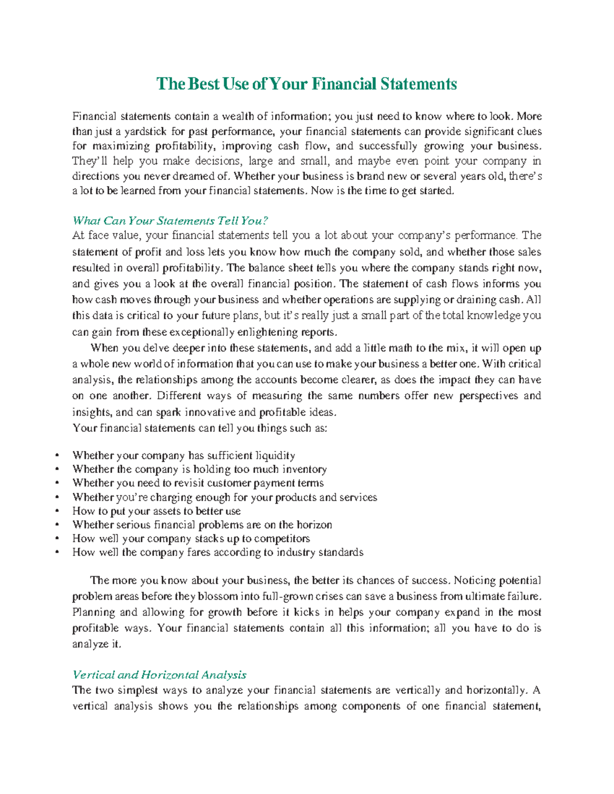 The Best Use of Your Financial Statements - The Best Use of Your ...