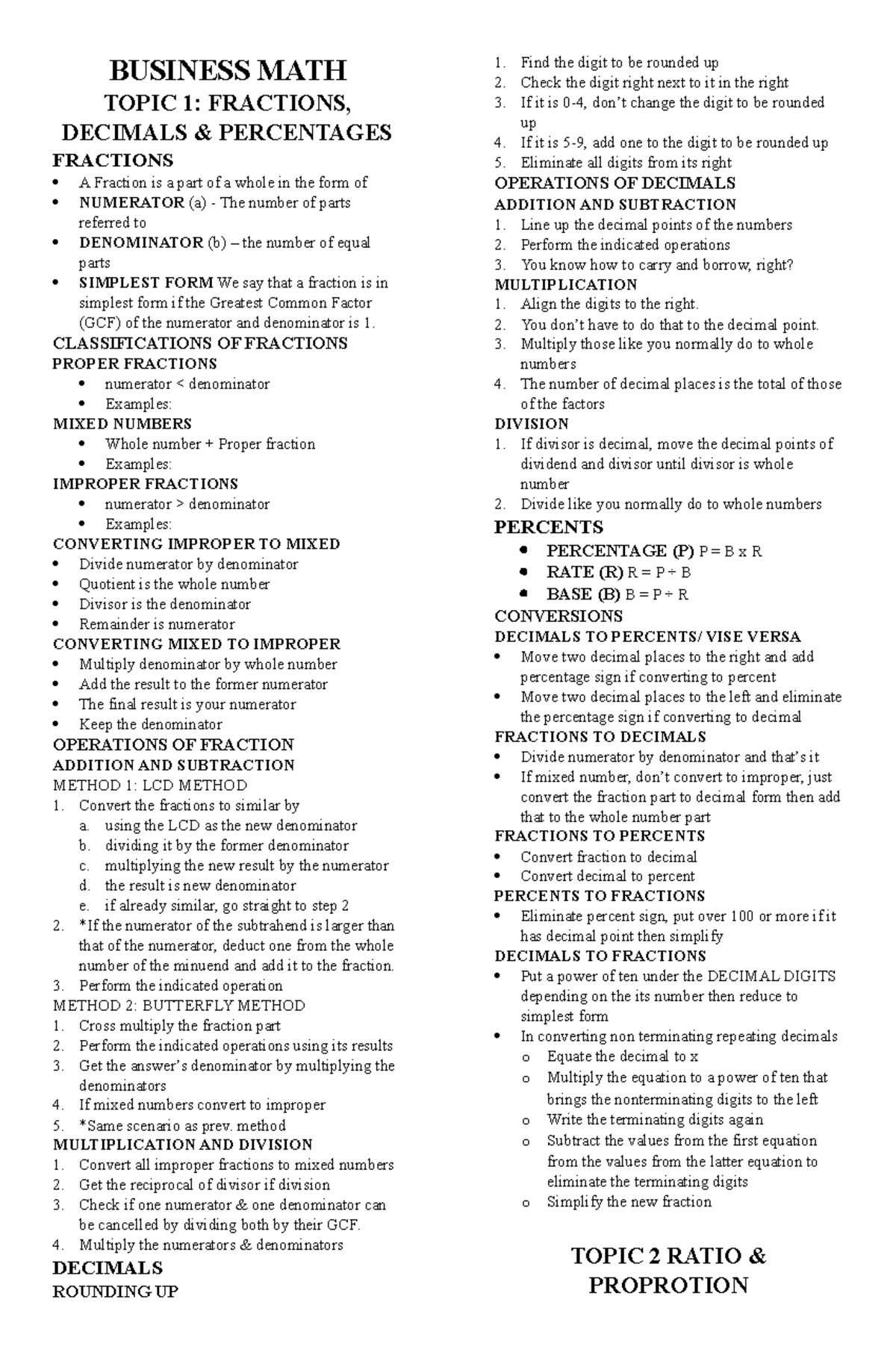 Business-MATH - Lecture notes 5 - BUSINESS MATH TOPIC 1: FRACTIONS ...