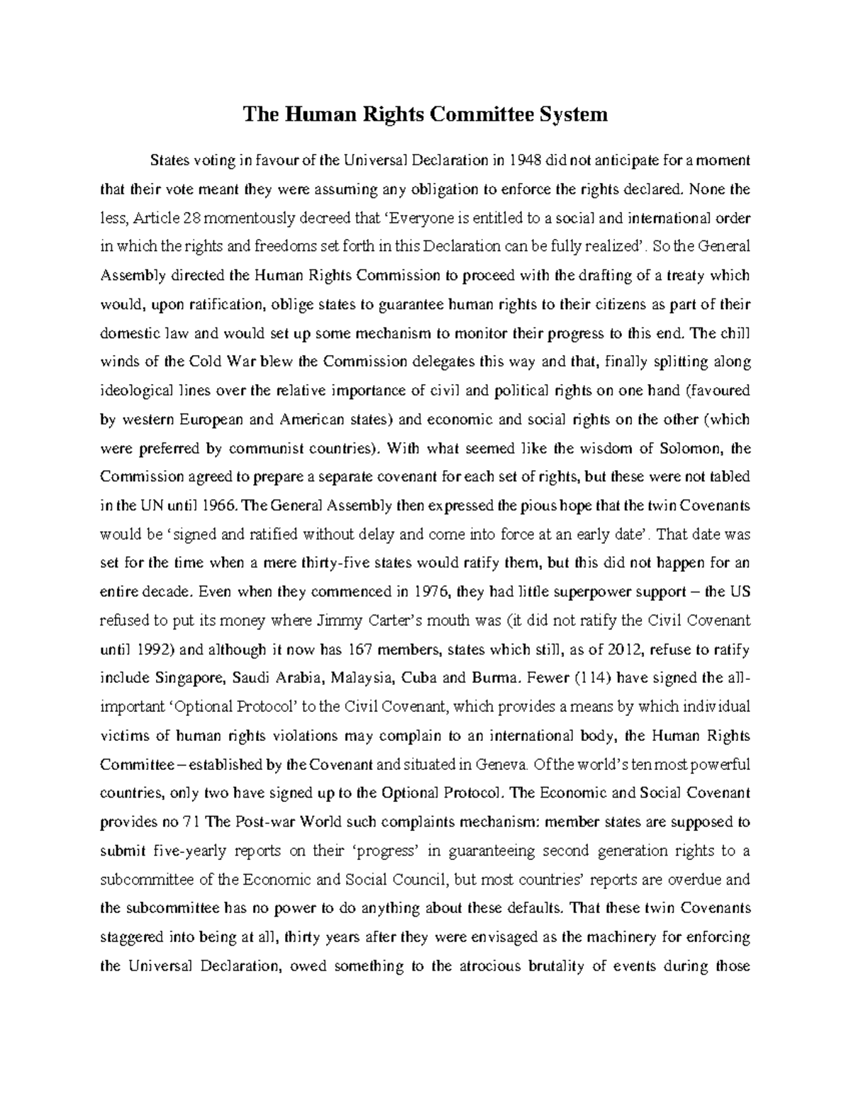 The Human Rights Committee System - None the less, Article 28 ...