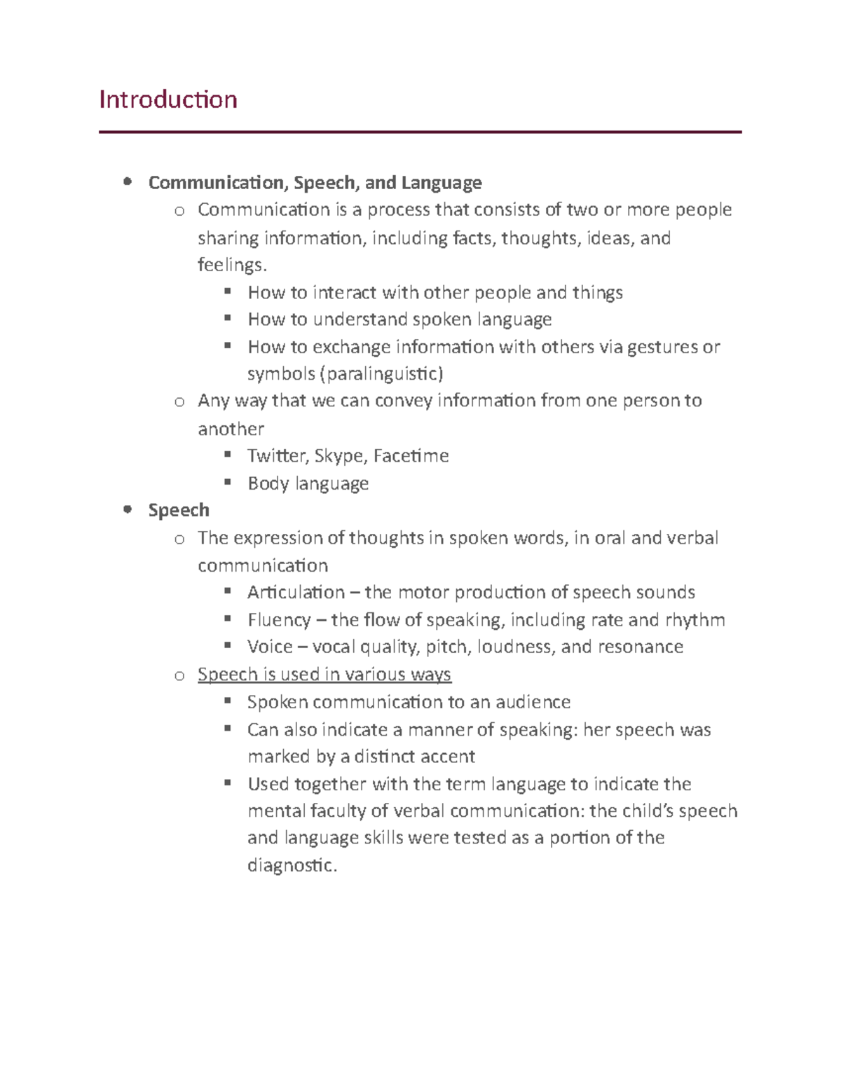 Introduction - Introduction Communication, Speech, and Language o ...