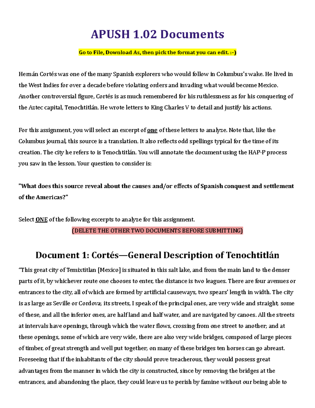 1.02 Documents - 1.02 fully completed assignment - APUSH 1 Documents Go ...