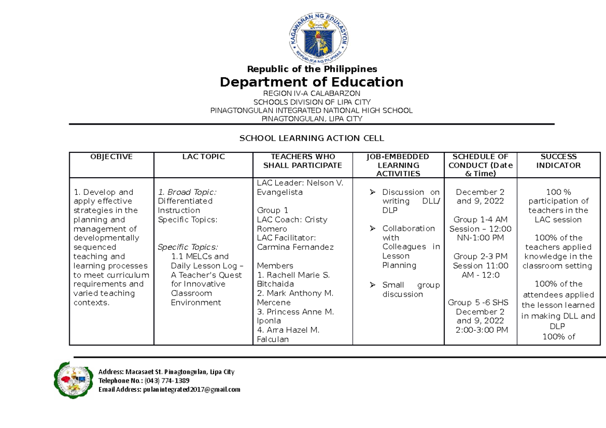 LAC PLAN 2022 2 - lecture - Department of Education REGION IV-A ...