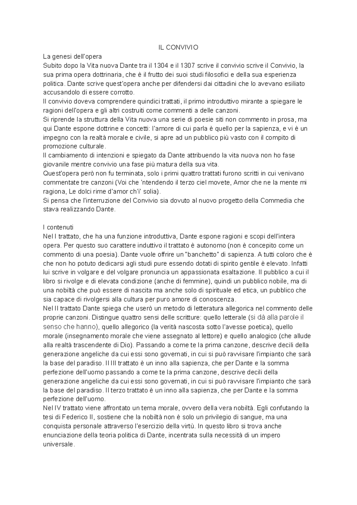 Il Convivio di Dante - IL CONVIVIO La genesi dell9opera Subito dopo la ...