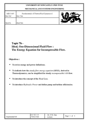 Topic 2 - lectured by Dr. Prodip DAS - Topic 2 - Pressure and its ...