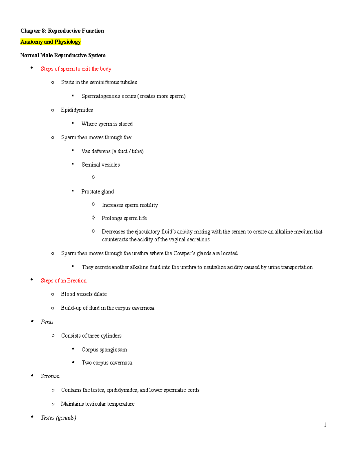 Ch. 8 Reproductive System Notes - Chapter 8: Reproductive Function ...