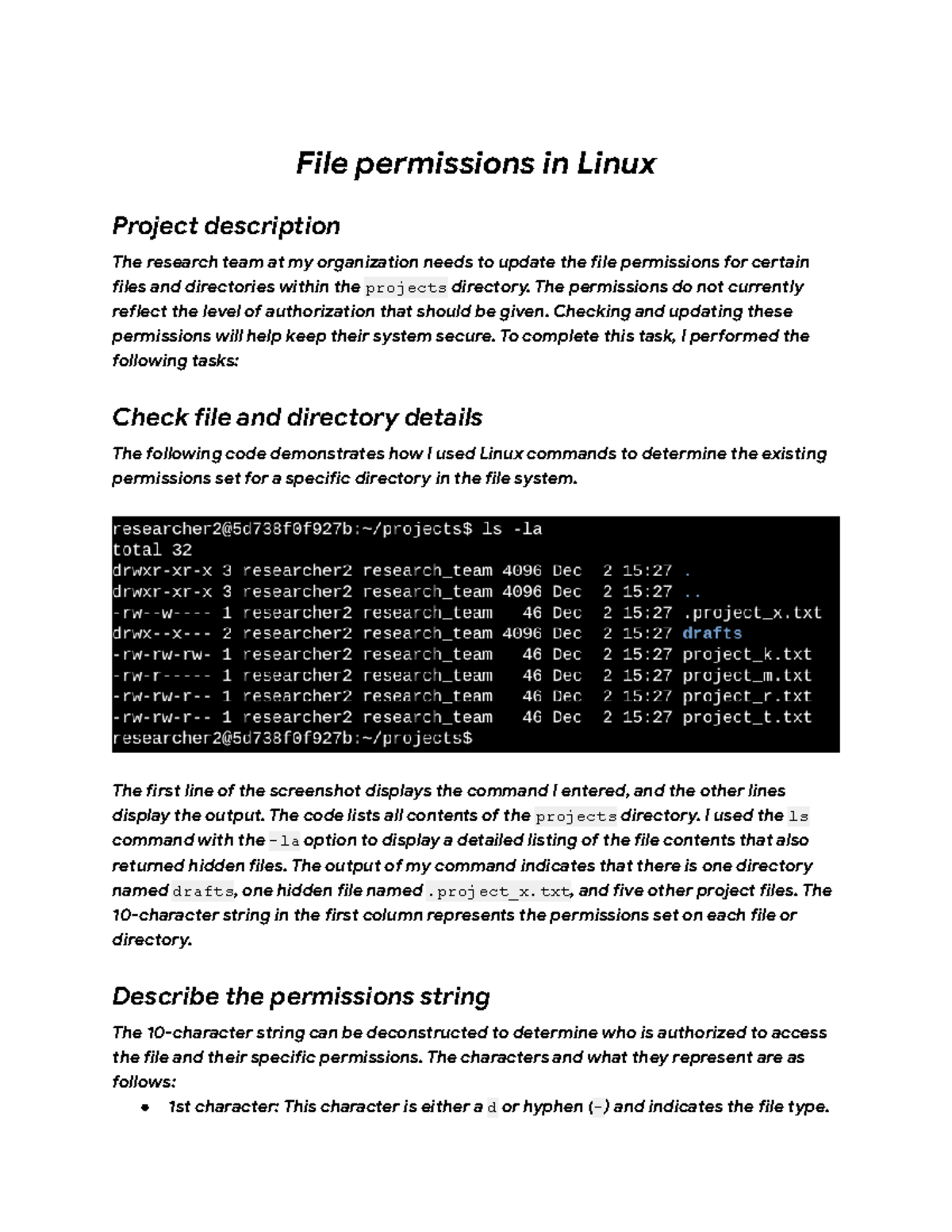 File permissions in Linux exemplar - File permissions in Linux Project description The research ...