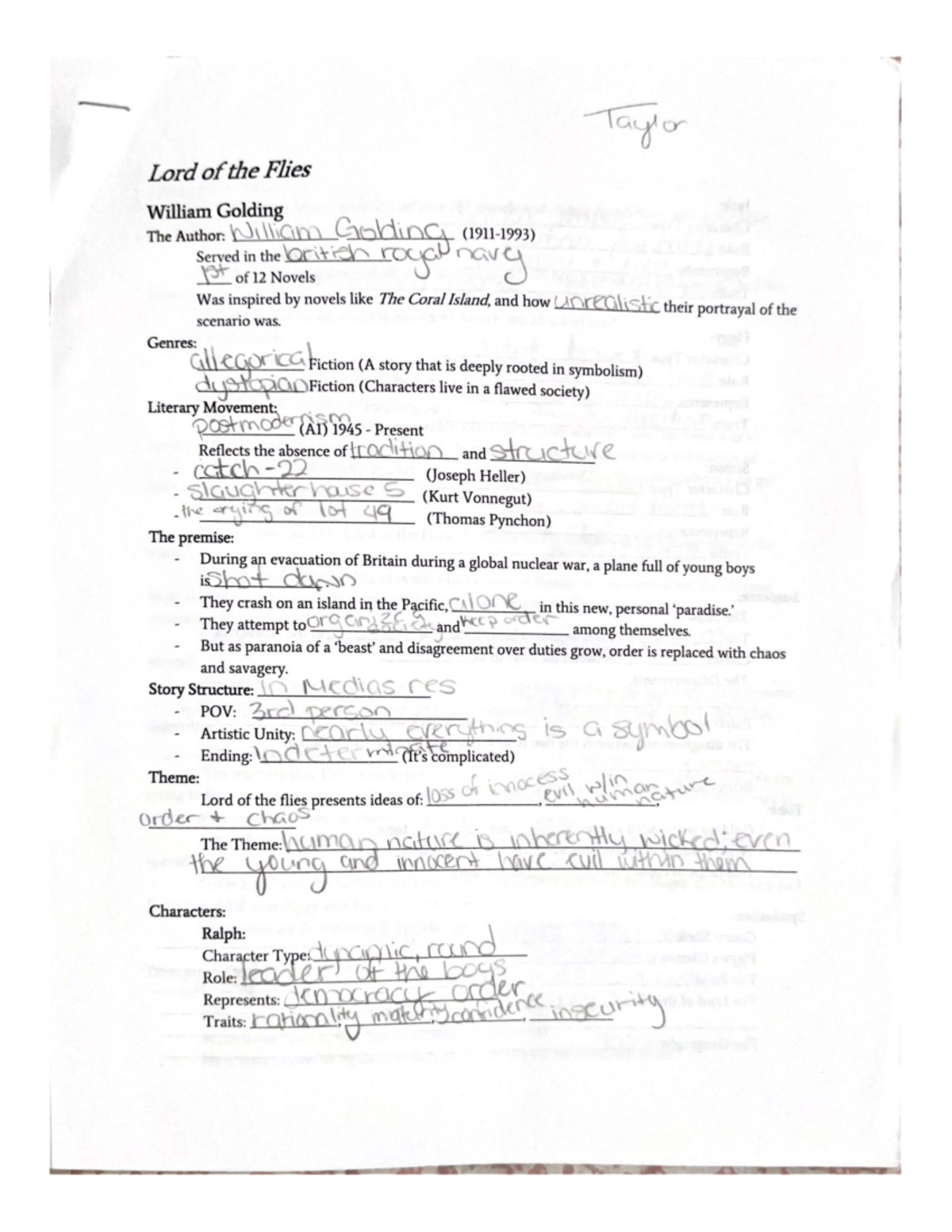 Lord of the Flies student Presentation Notes - Studocu