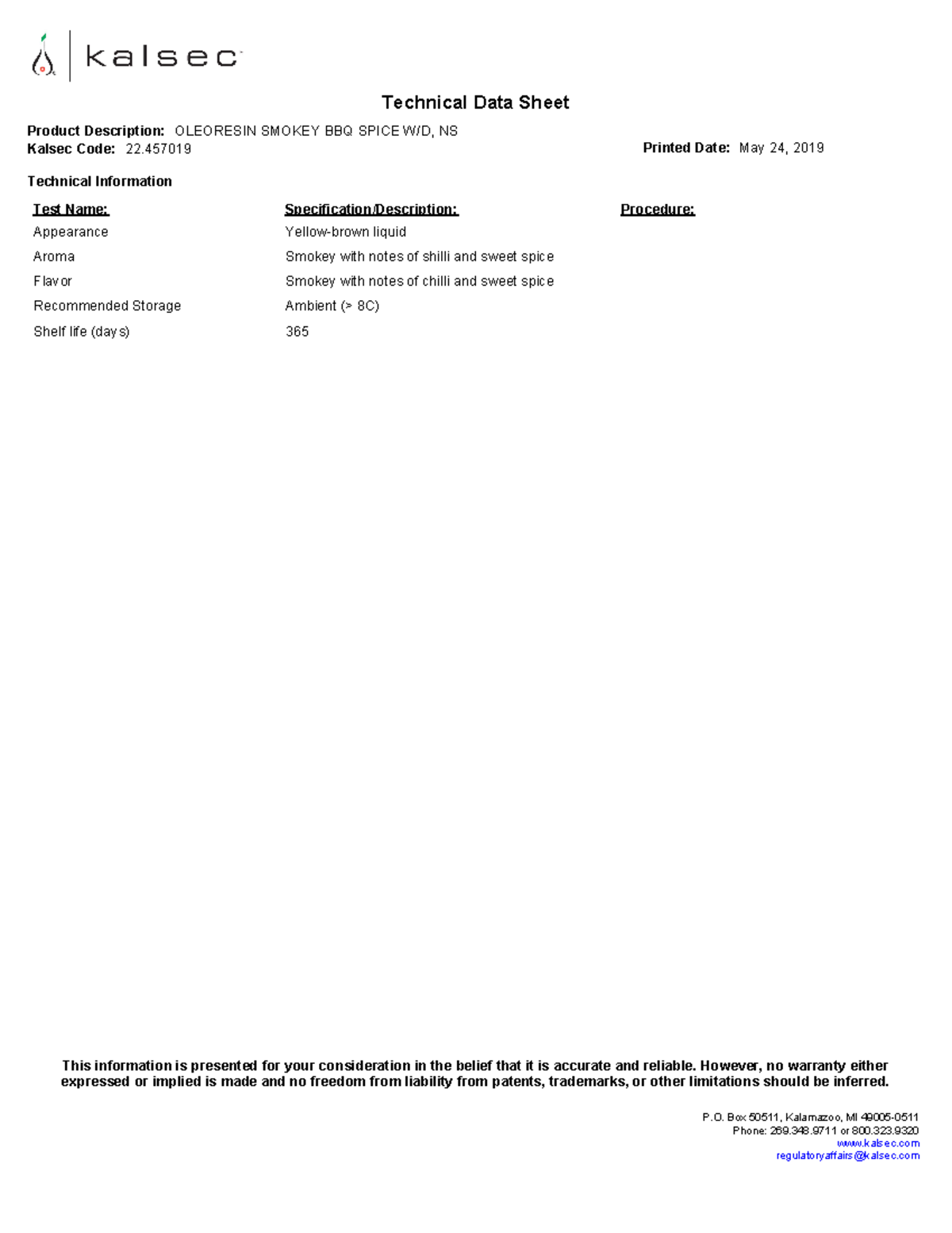 TDS - Technical Data Sheet Product Description: OLEORESIN SMOKEY BBQ ...