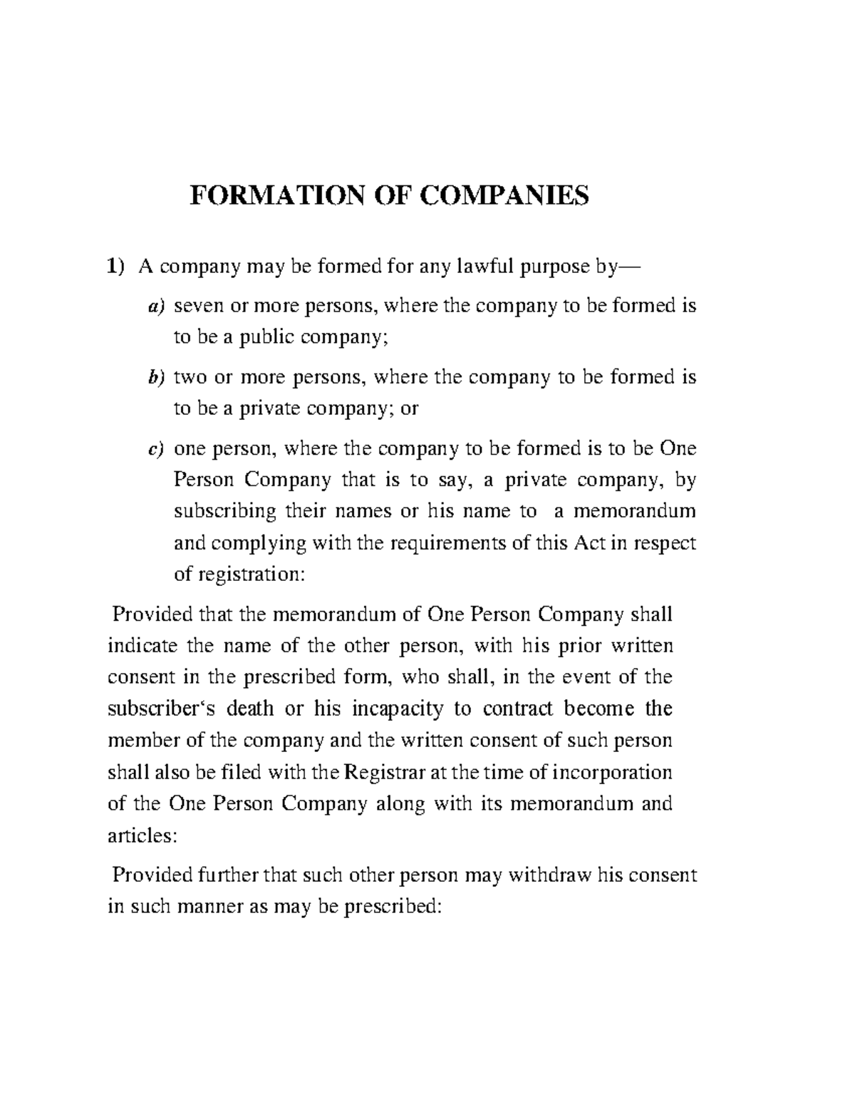 Formation OF Companies - FORMATION OF COMPANIES A company may be formed ...