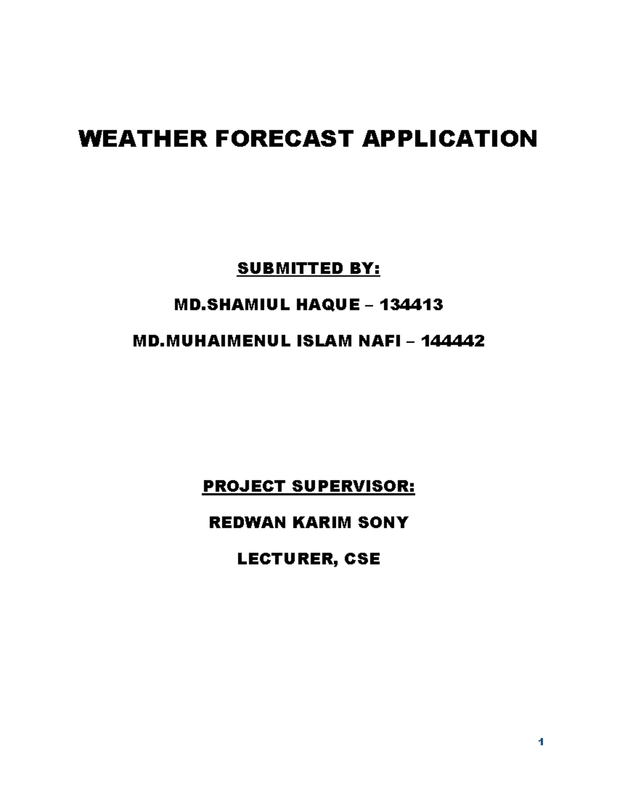 Weather Forecast Application - WEATHER FORECAST APPLICATION SUBMITTED ...