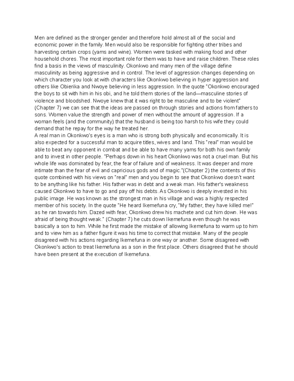 Reading Prompt Things Fall Apart - Men are defined as the stronger ...