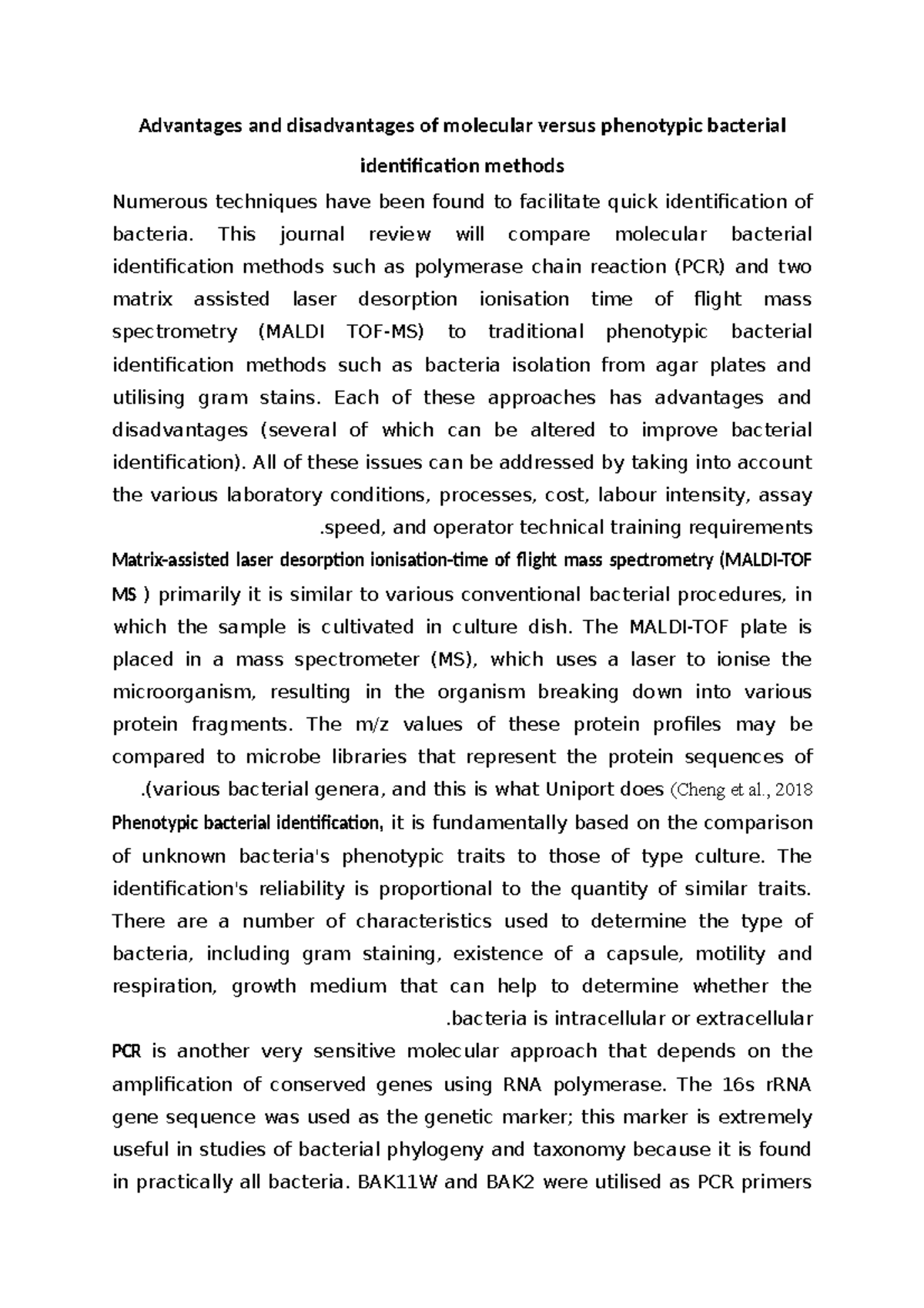 Advantages and disadvantages of molecular versus phenotypic bacterial ...