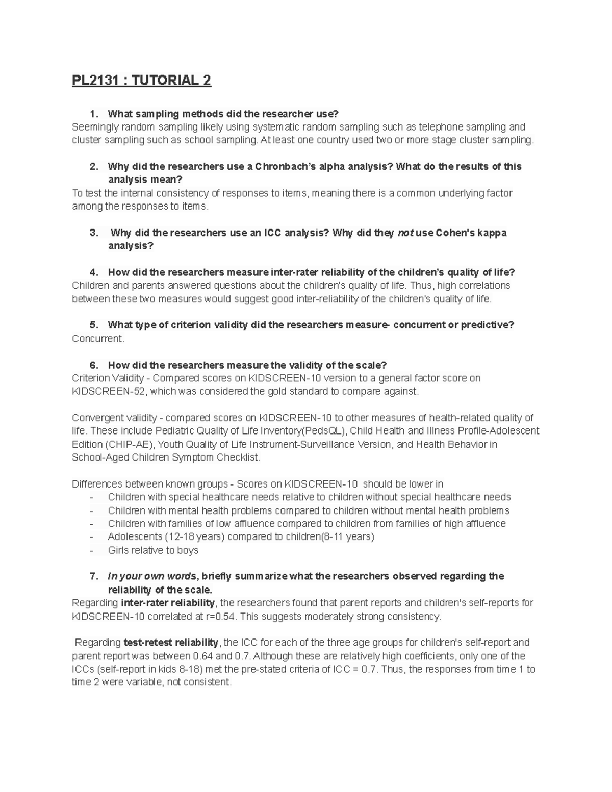 PL2131 Tutorial 2 - PL2131 : TUTORIAL 2 1. What sampling methods did the researcher use ...