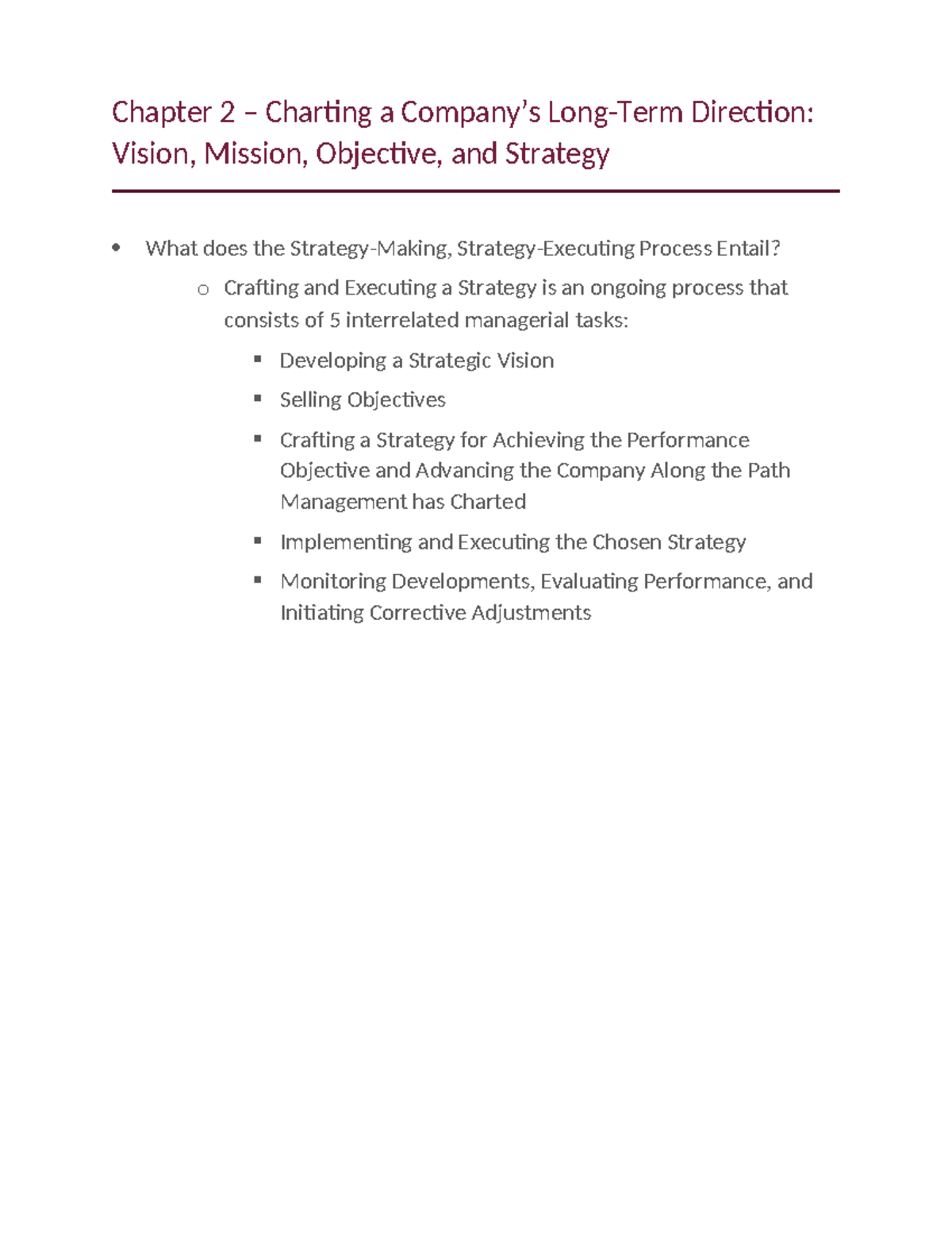 Chapter 2 Book Notes - Chapter 2 – Charting a Company’s Long-Term ...
