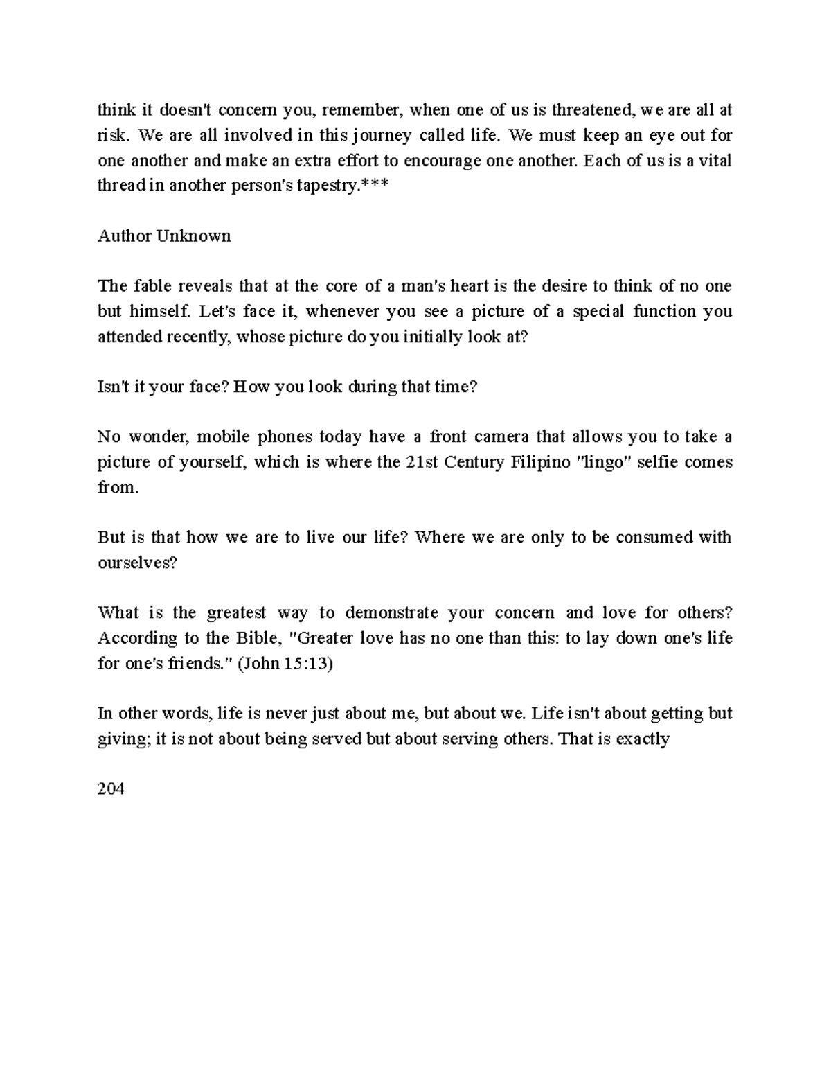 W - philosophy - think it doesn't concern you, remember, when one of us ...