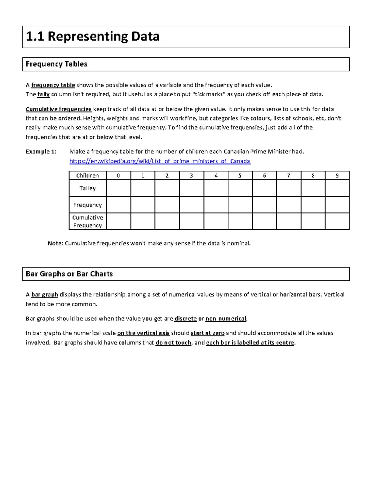 1.1 Representing Data - Math study worksheet - 1 Representing Data ...
