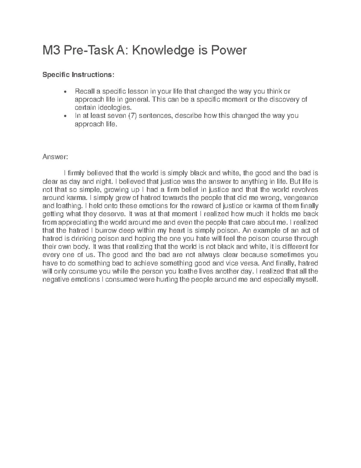 M3 Pre-Task A Knowledge is Power - M3 Pre-Task A: Knowledge is Power Specific Instructions ...