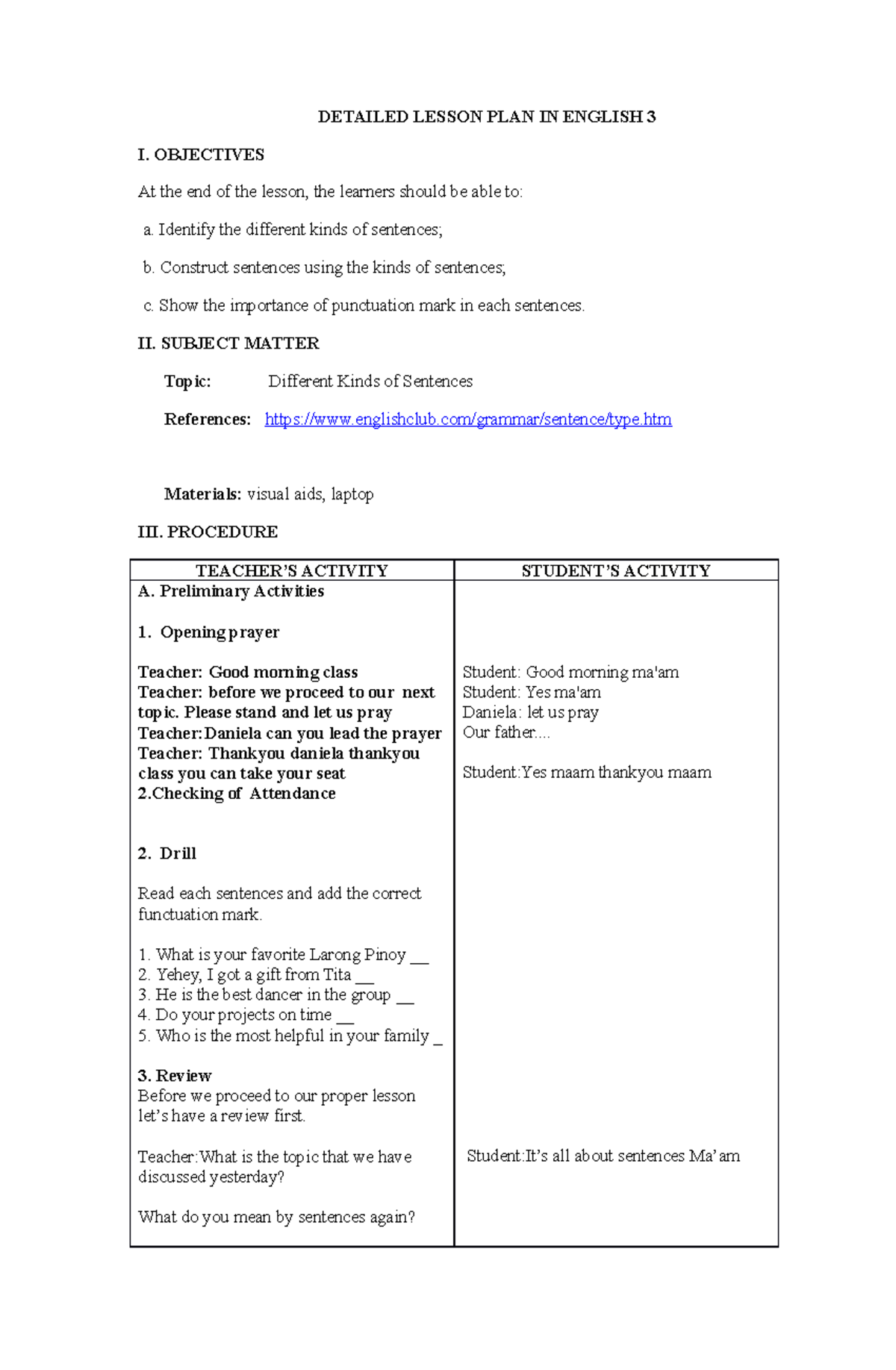 Kinds-OF- Sentences-DLP-RUBY-G.- Bernese - DETAILED LESSON PLAN IN ...