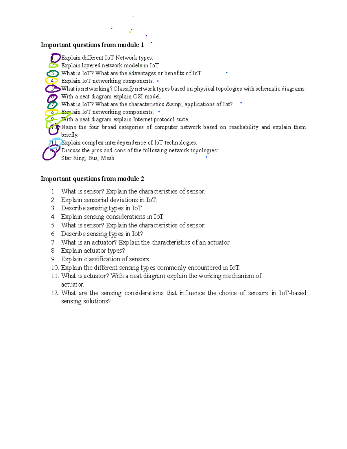 Important Questions in Io T - Important questions from module 1 1 ...