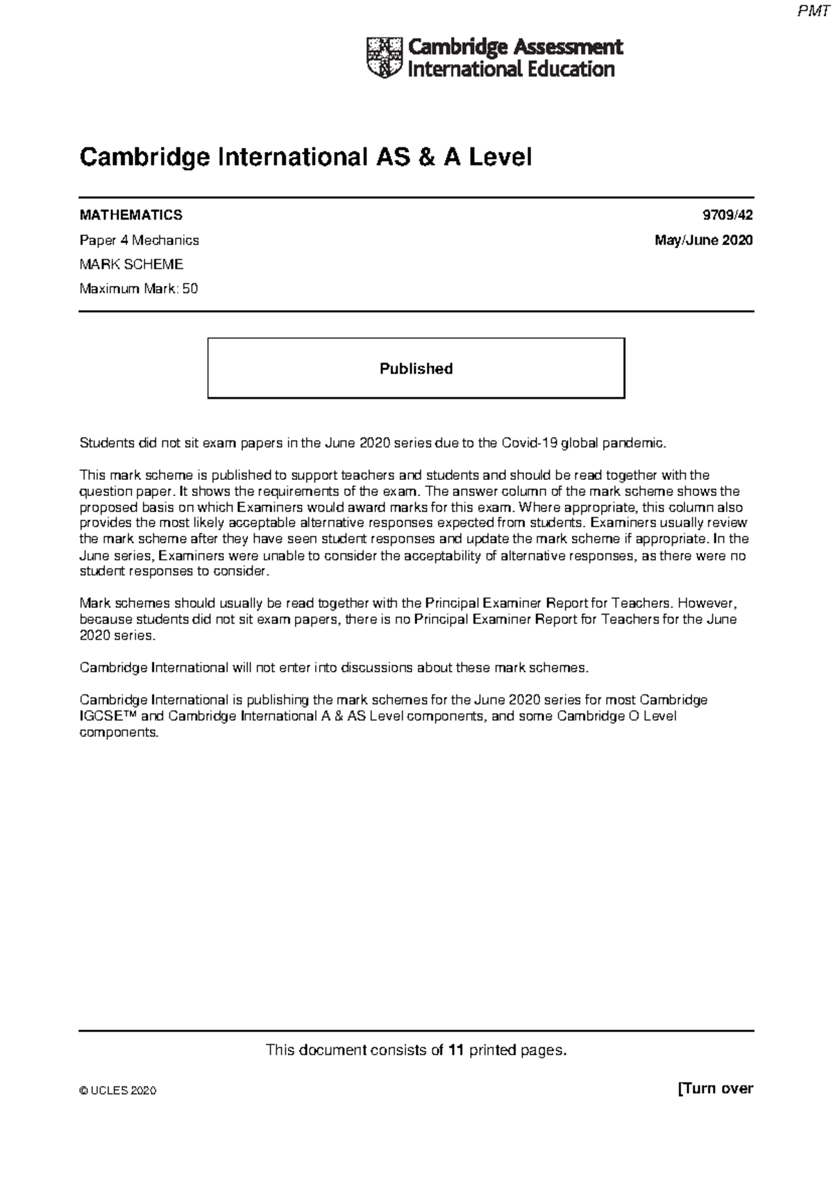 June 2020 (v2) MS - This document consists of 11 printed pages. © UCLES ...