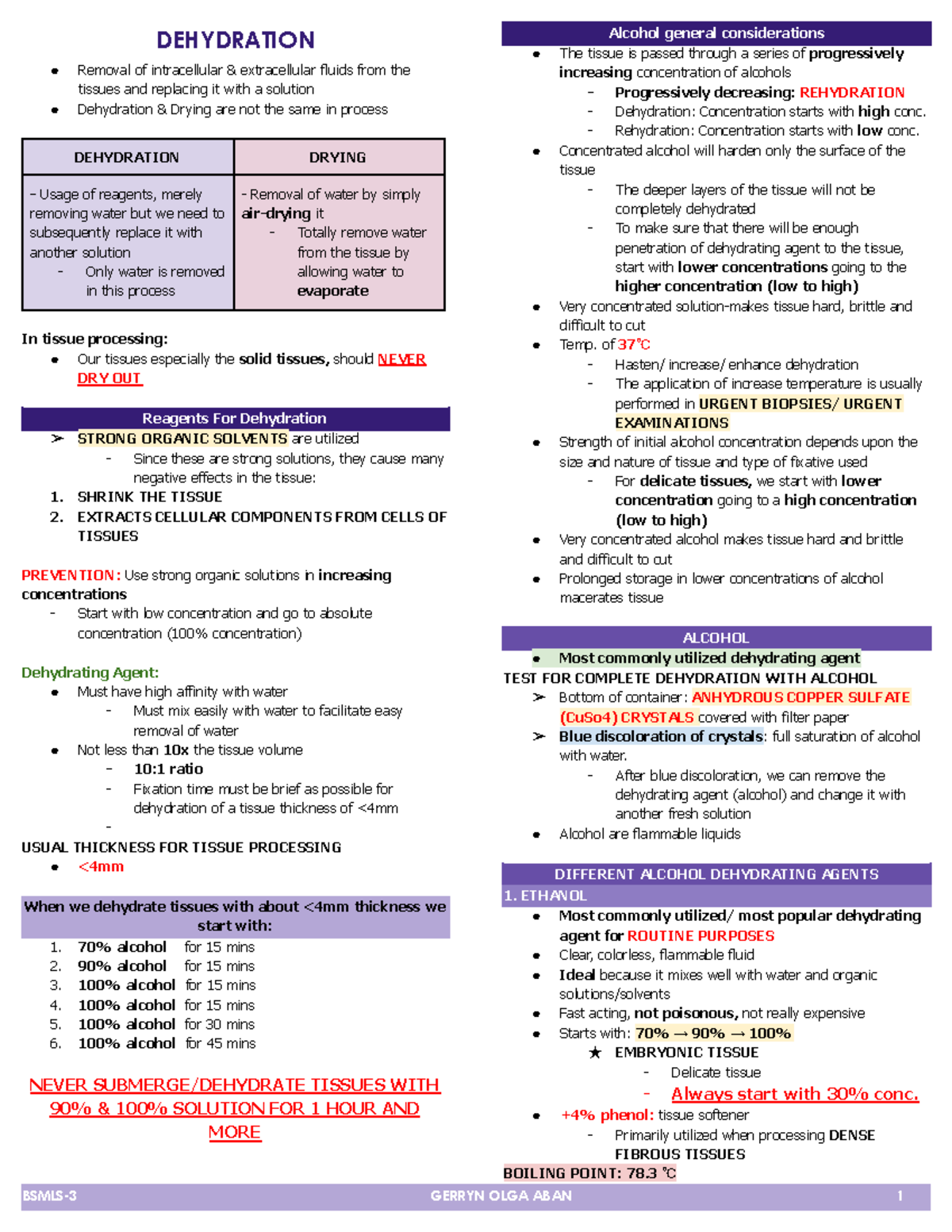 Dehydration- Histopath - DEHYDRATION Removal of intracellular ...