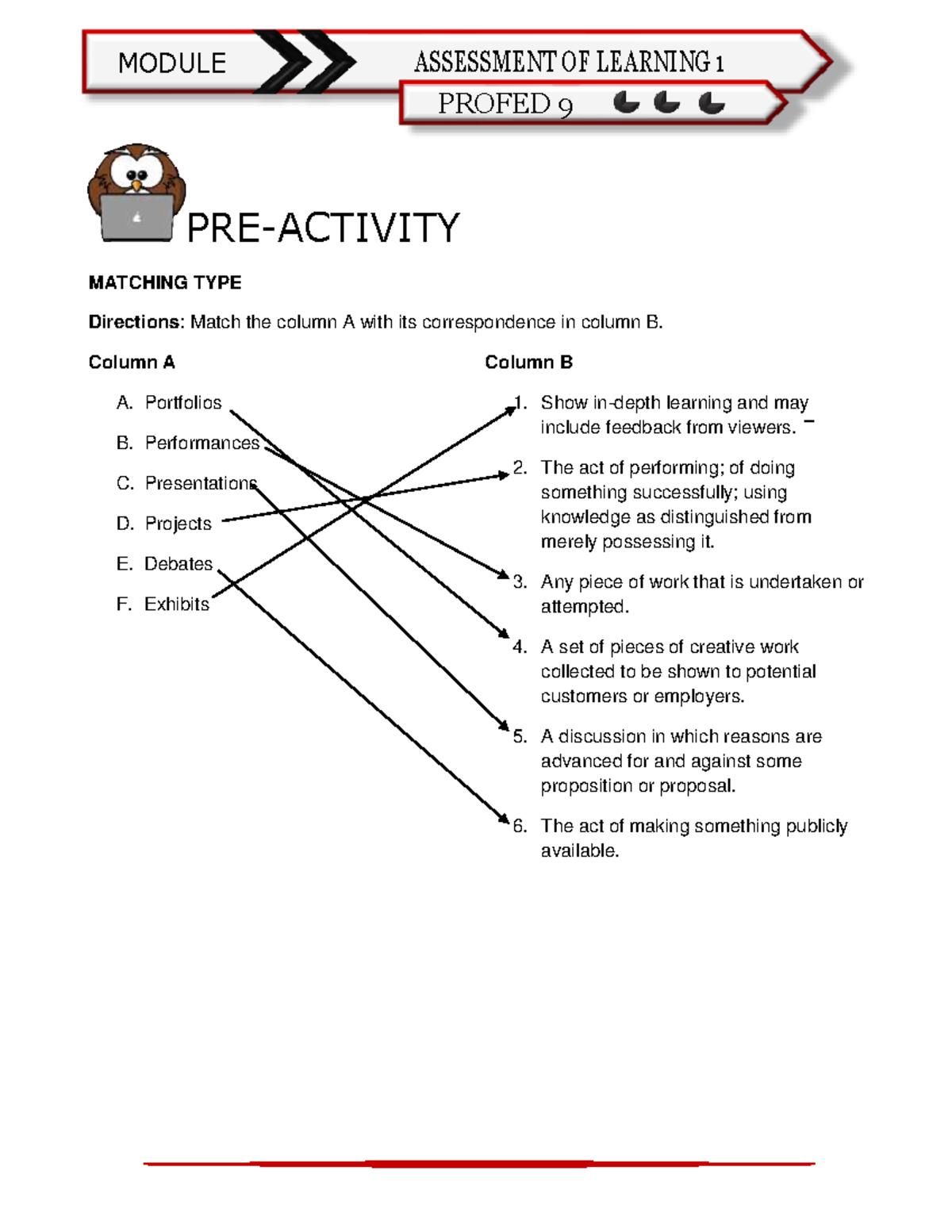 PRE-TEST 8( Astor) - goods - F B D A E C MATCHING TYPE Directions ...