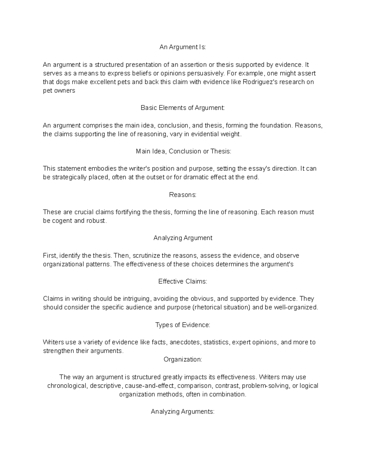 chapter notes and more - An Argument Is: An argument is a structured ...