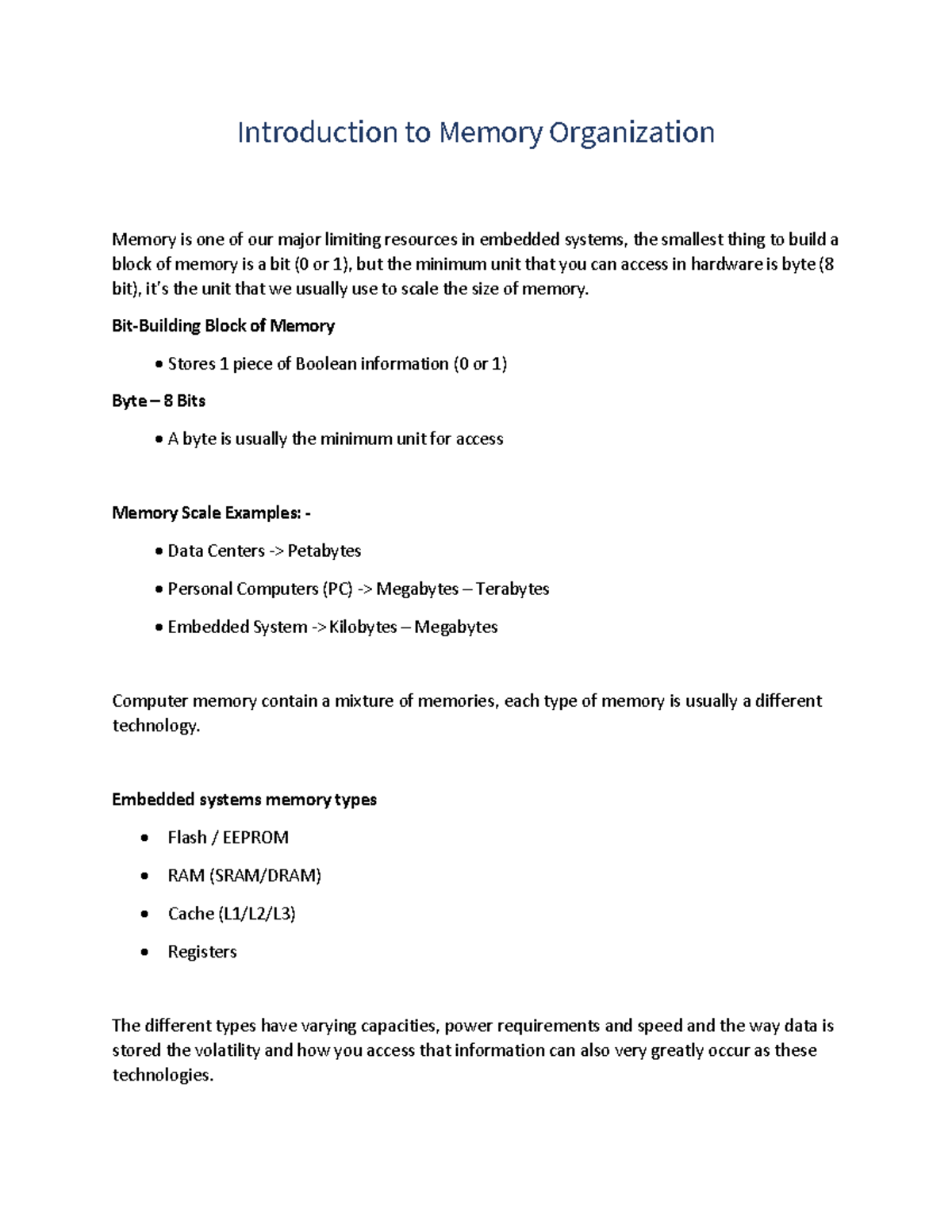 Introduction to Memory Organization - Bit-Building Block of Memory ...